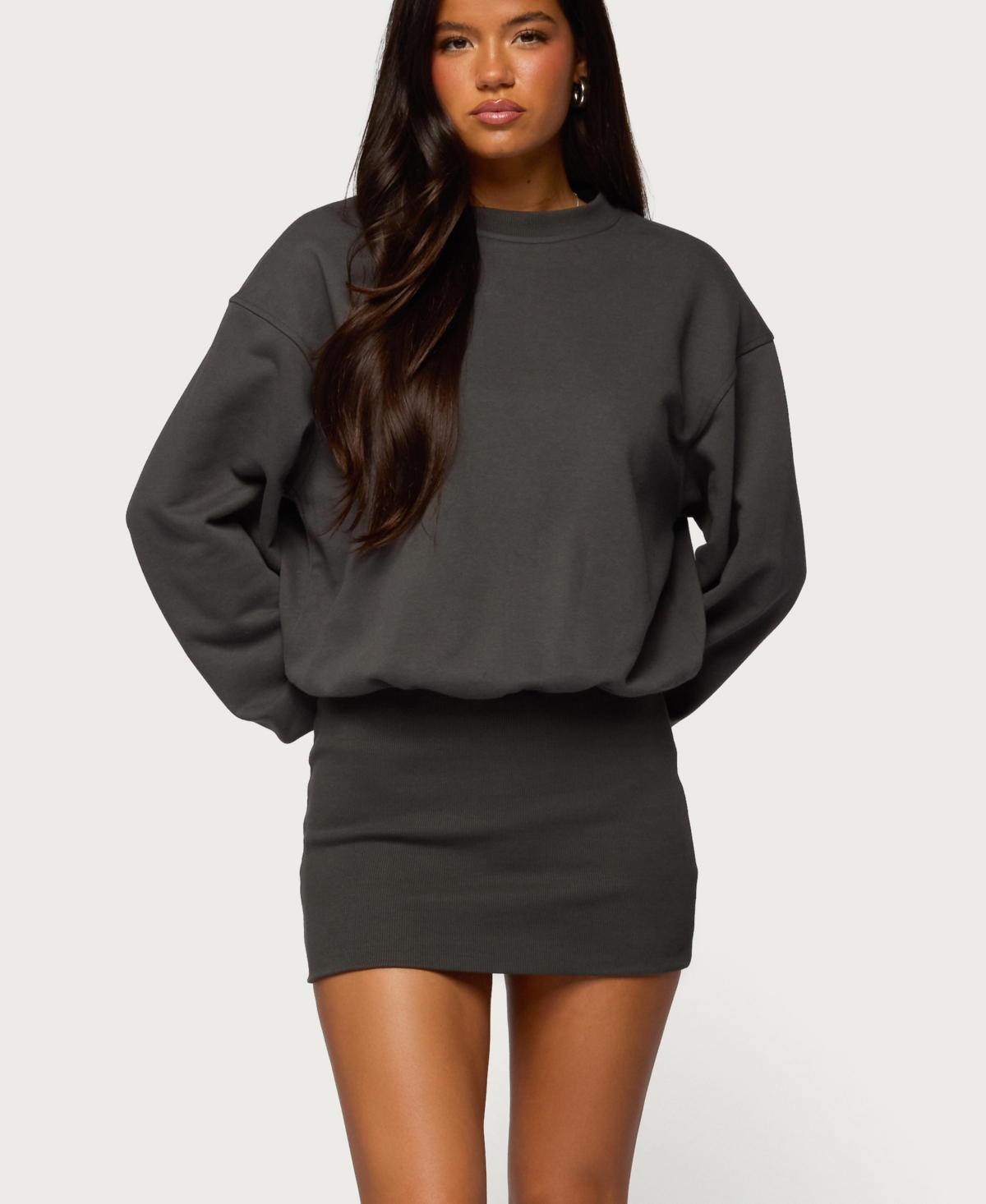 Click here for Edikted Womens Jannah Sweatshirt Mini Dress - Dark... prices