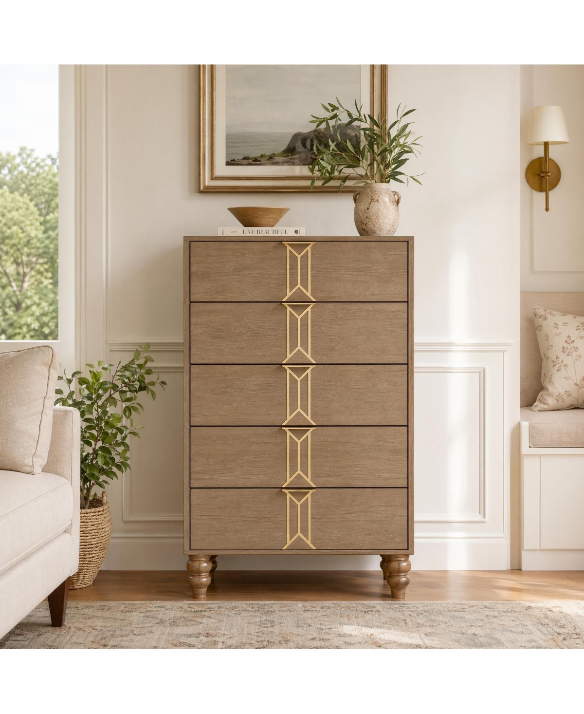 Click here for homfan 5 Drawers Dresser  Modern Wooden Tall Dress... prices