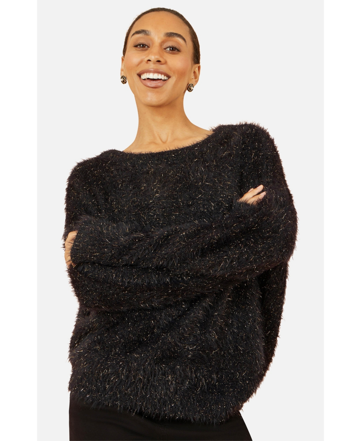 Click here for Yumi Womens Metallic Fluffy Eyelash Relaxed Jumper... prices