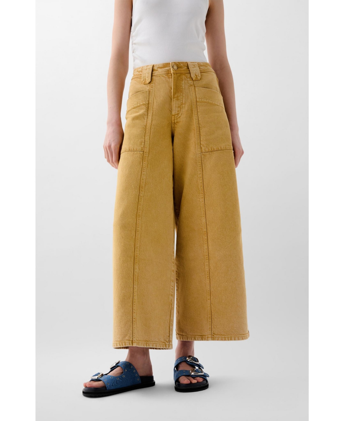 Click here for Scalpers Womens Culotte Washed Denim Pant - Mustar... prices