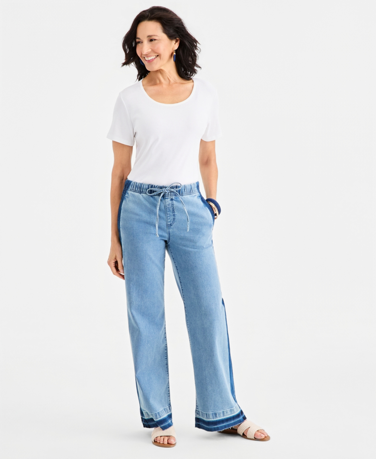 Click here for Style & Co Womens High-Rise Two-Tone Pull-On Wide-... prices