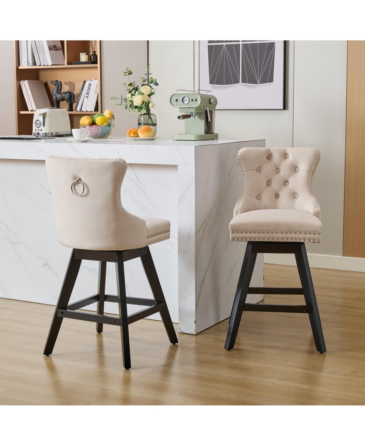 Click here for Clihome Swivel Velvet Barstools with Button Tufted... prices