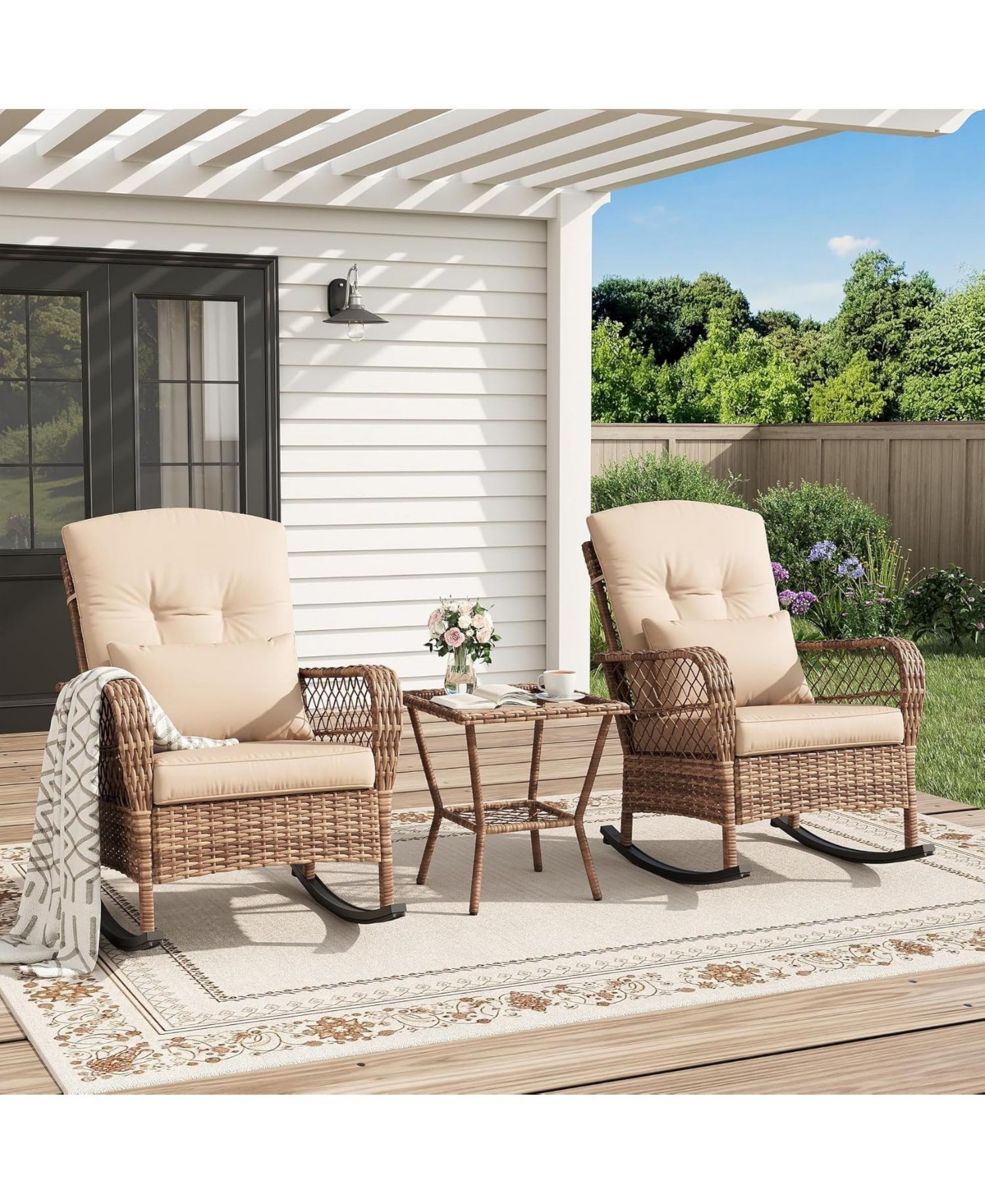 Click here for GarveeLife 3 Piece Patio Rocking Chair Set - High... prices