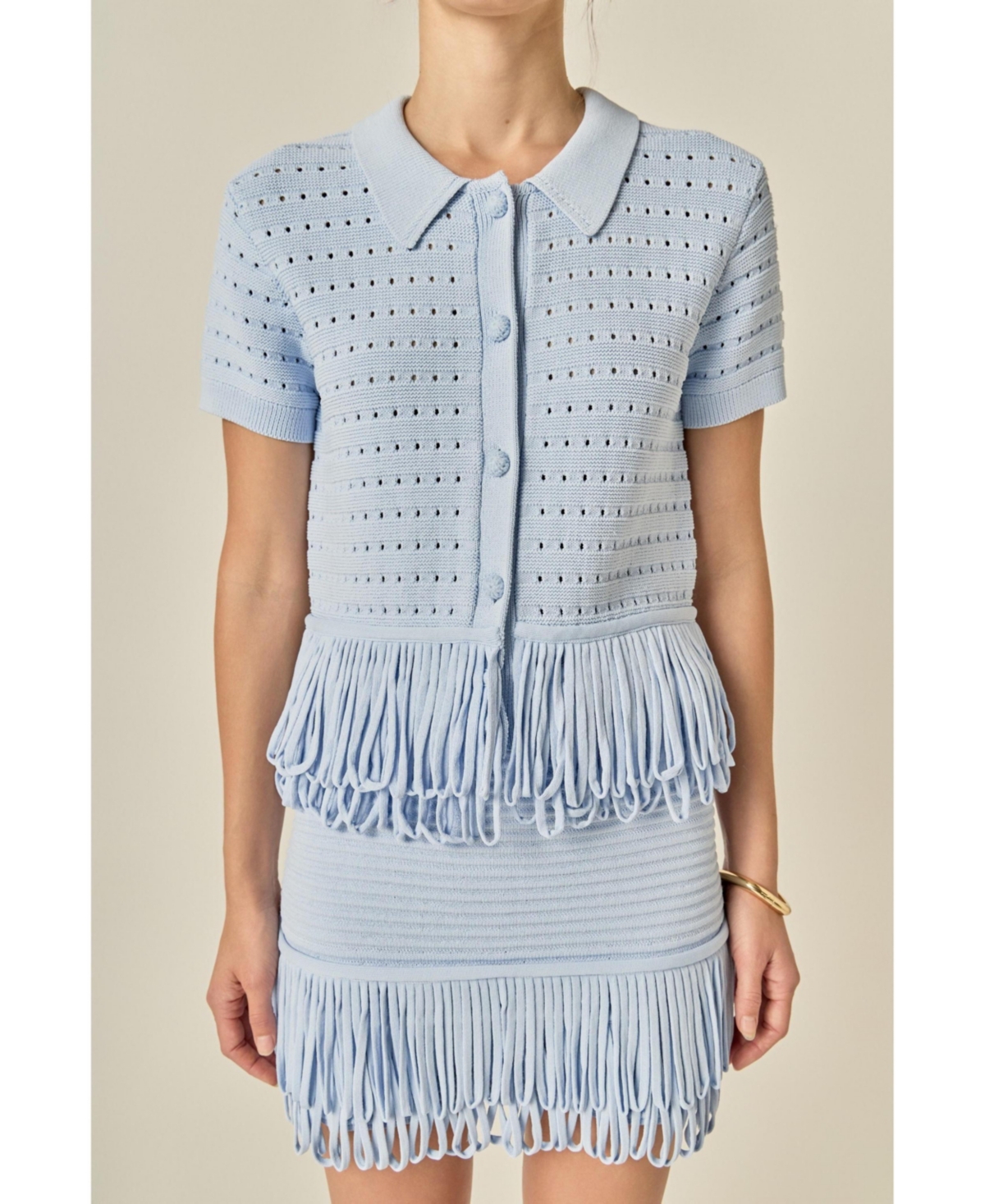 Click here for English Factory Womens Knitted Fringe Detail Top -... prices