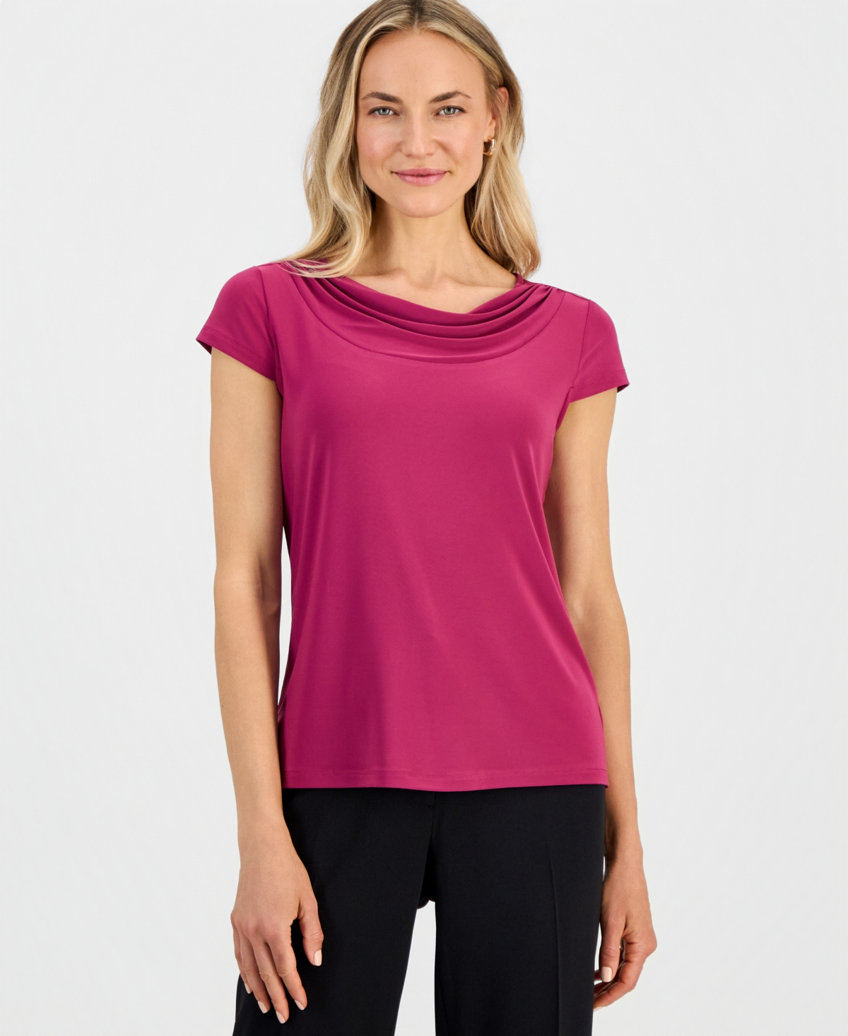 Click here for Kasper Womens Cowl-Neck Cap-Sleeve Blouse - Cerise prices