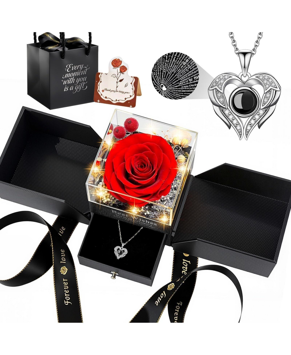 Click here for Gnuadz Preserved Rose Heart Necklace Gift Box - Re... prices