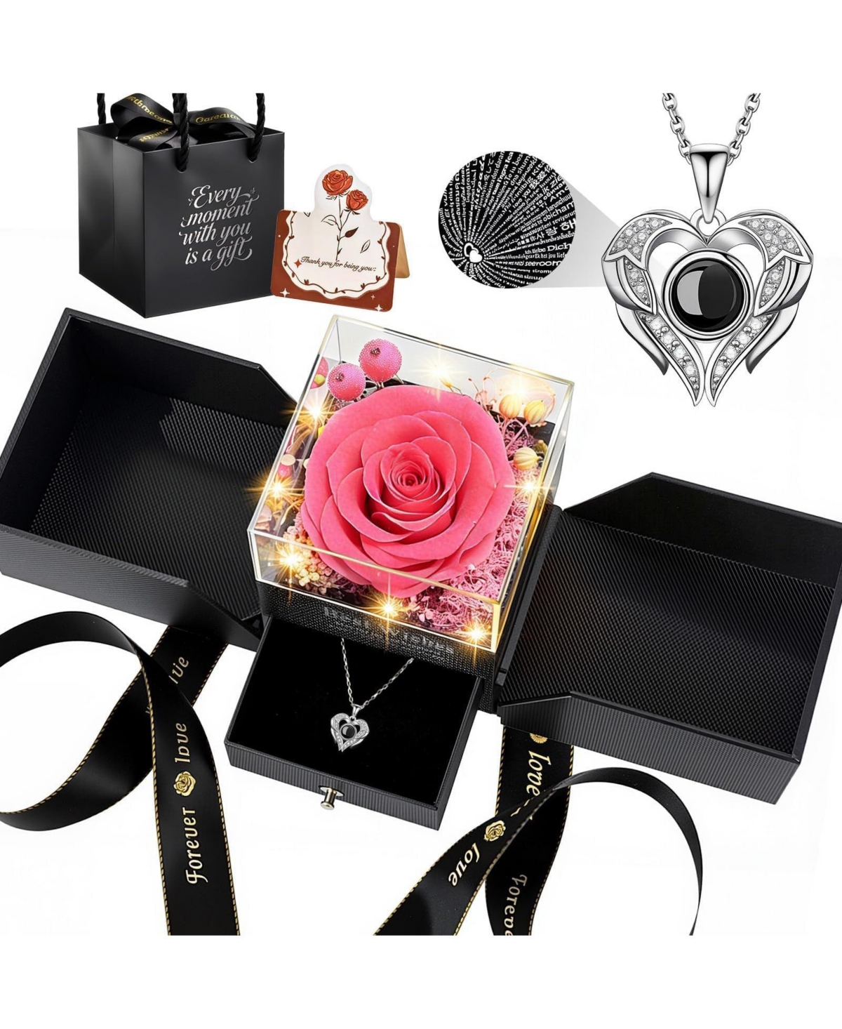 Click here for Gnuadz Preserved Rose Heart Necklace Gift Box - Pi... prices
