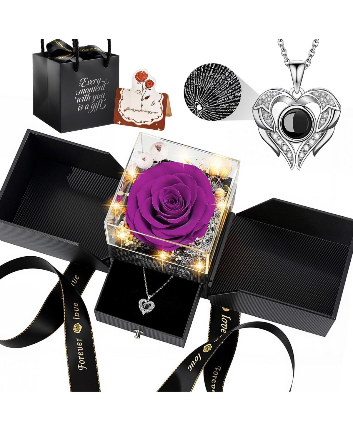 Click here for Gnuadz Preserved Rose Heart Necklace Gift Box - Pu... prices