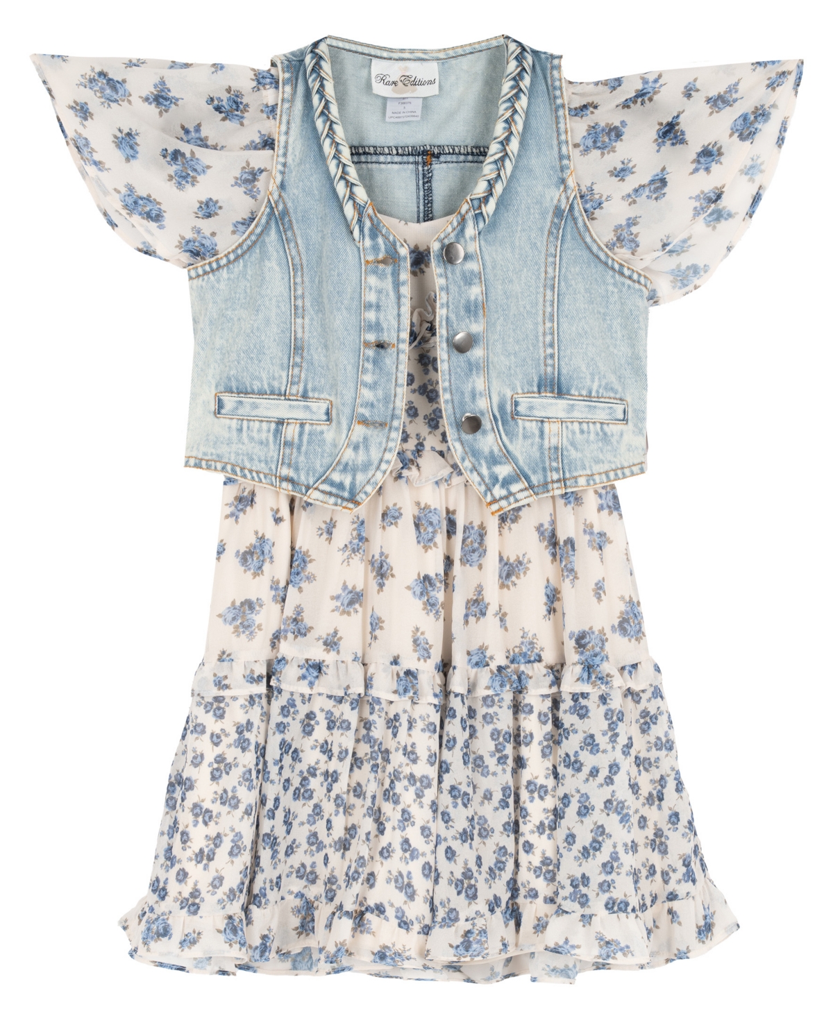 Click here for Rare Editions Girls 2T-6X Denim Vest and Twin Prin... prices