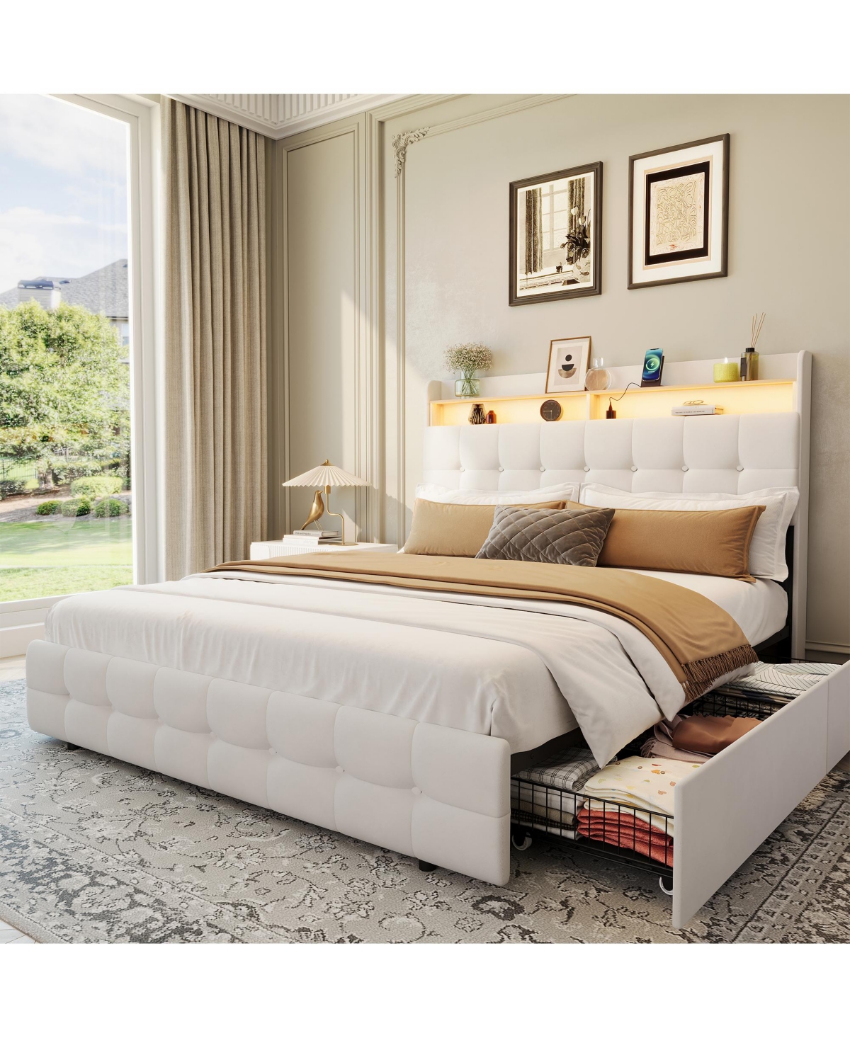 Click here for homfan Upholstered Bed Frame with Led Storage Head... prices