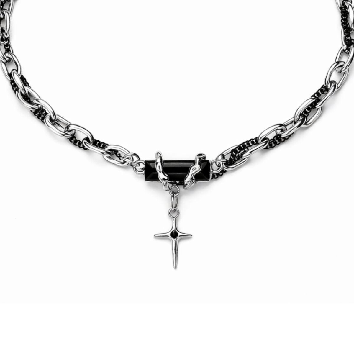 Click here for Rebl Jewelry Black Cross Link Necklace - Silver prices