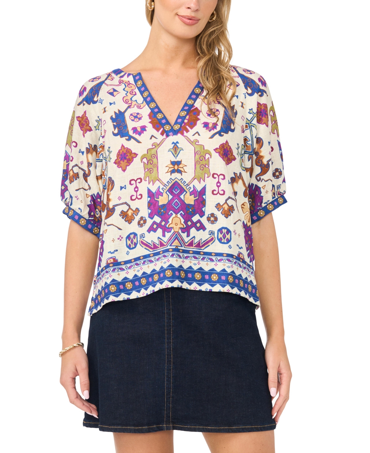 Click here for Vince Camuto Womens Split Neck Puff-Sleeve Printed... prices