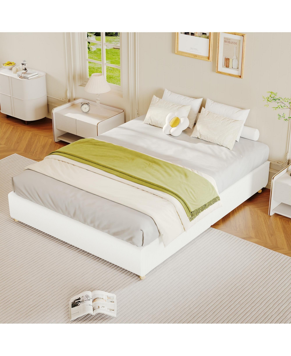 Click here for homfan Upholstered Low Platform Bed Frame with Rou... prices