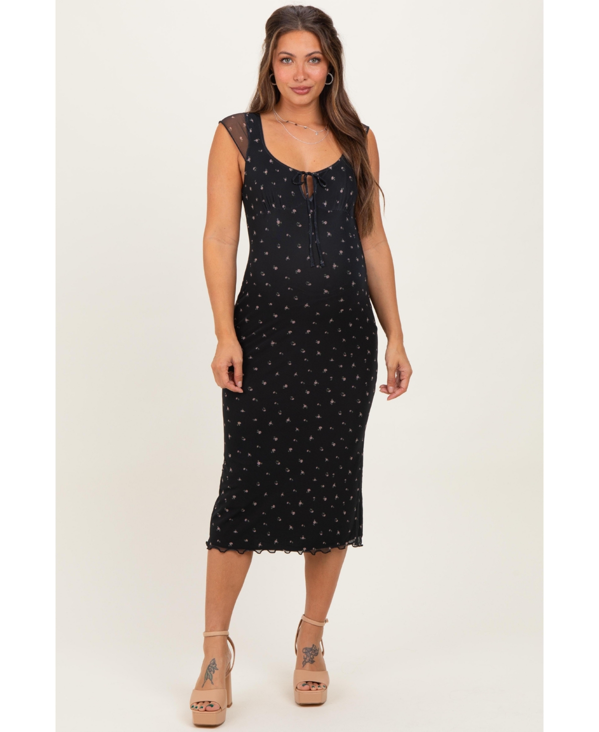 Click here for Pinkblush Maternity Black Floral Mesh Front Tie Cu... prices