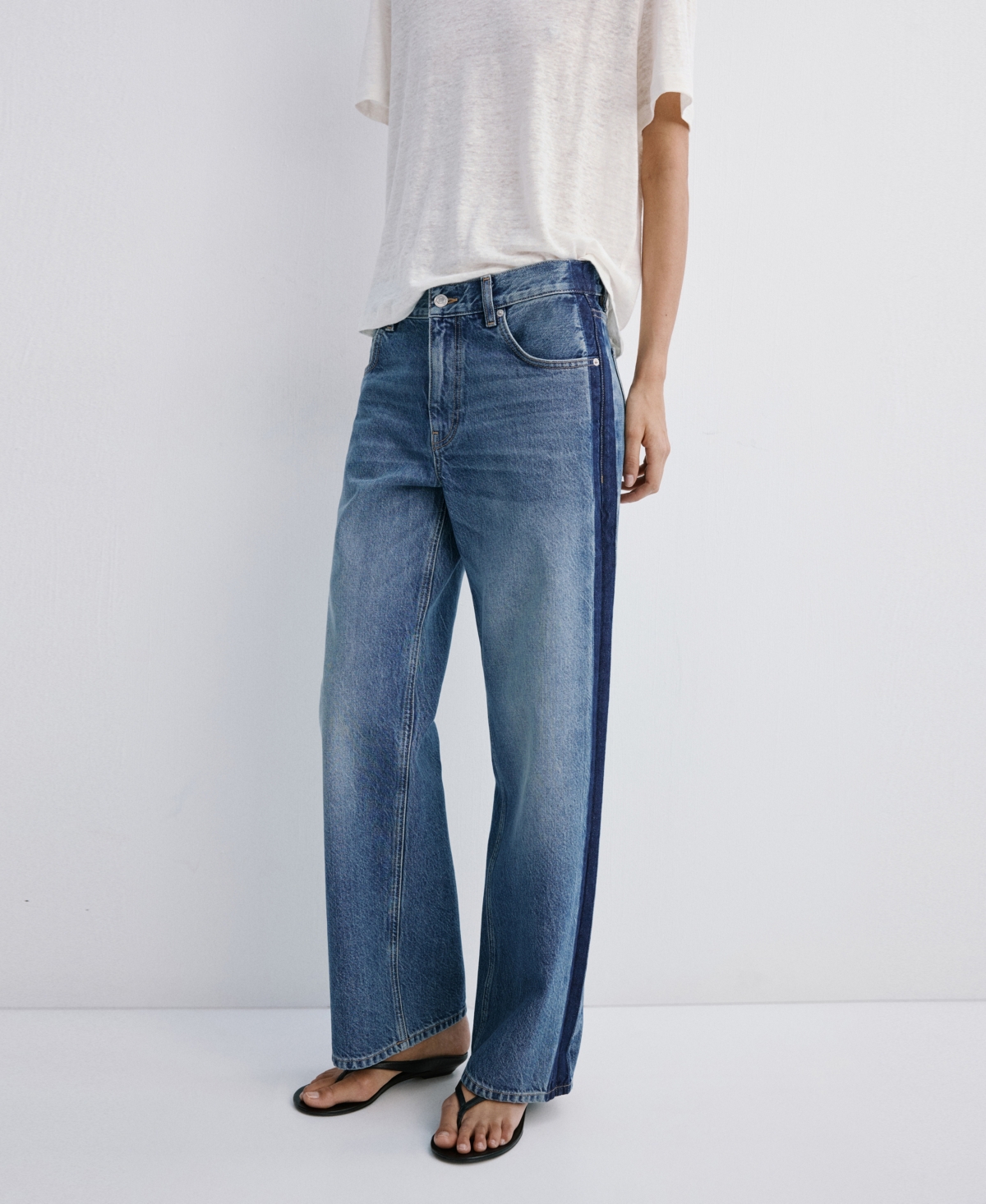 Click here for Mango Womens Contrasting Stripe Low-Rise Jeans - D... prices