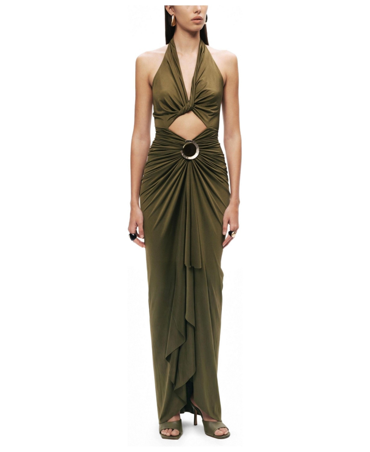 Click here for Nocturne Womens Cut-Out Halter Maxi Dress - Khaki prices