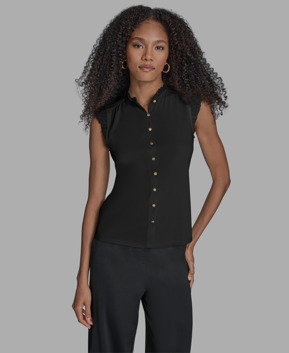 Click here for Bcbg Womens Sleeveless Button Down Blouse - Black prices
