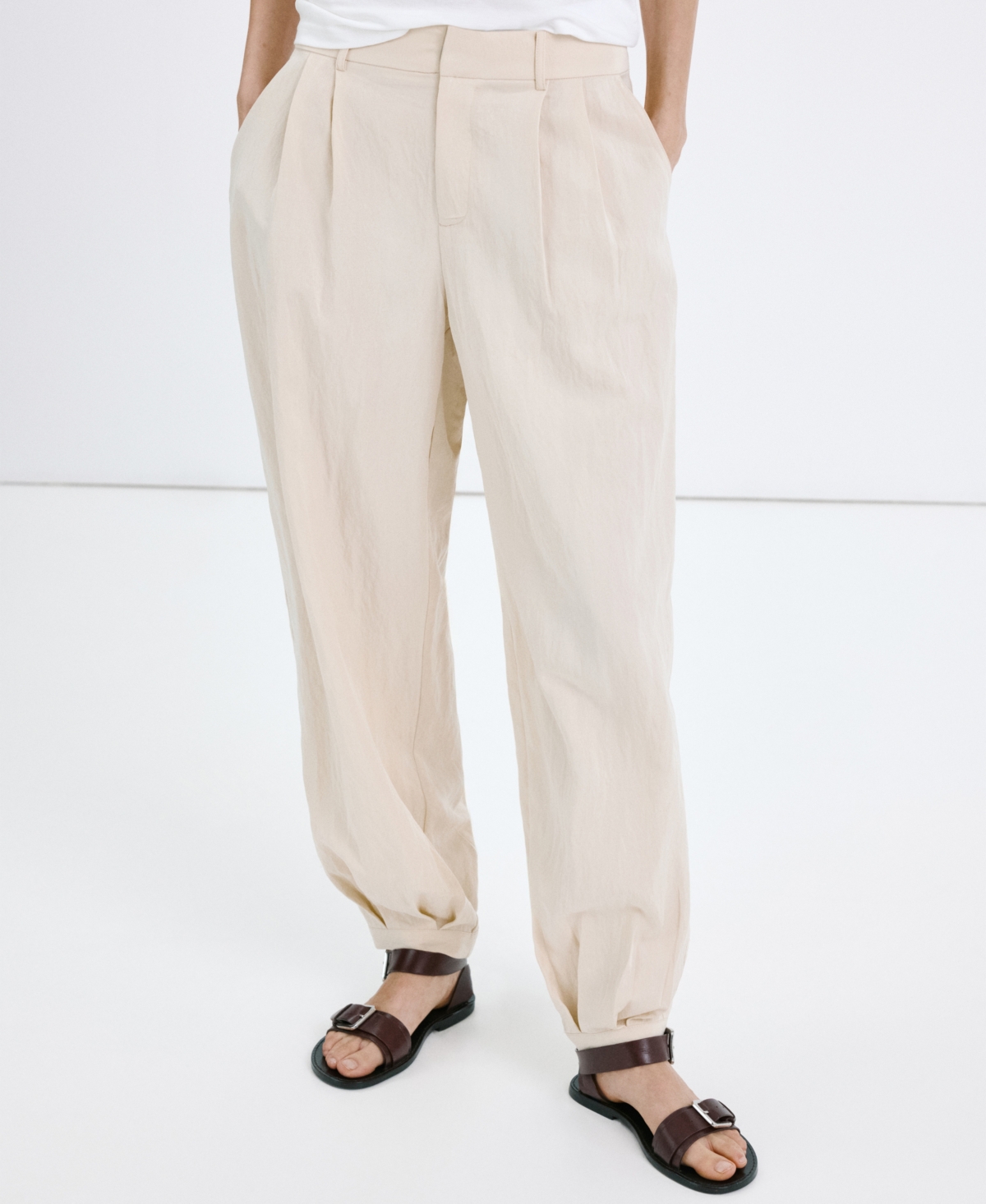 Click here for Mango Womens Baggy Lyocell Pants - Light  Pastel G... prices