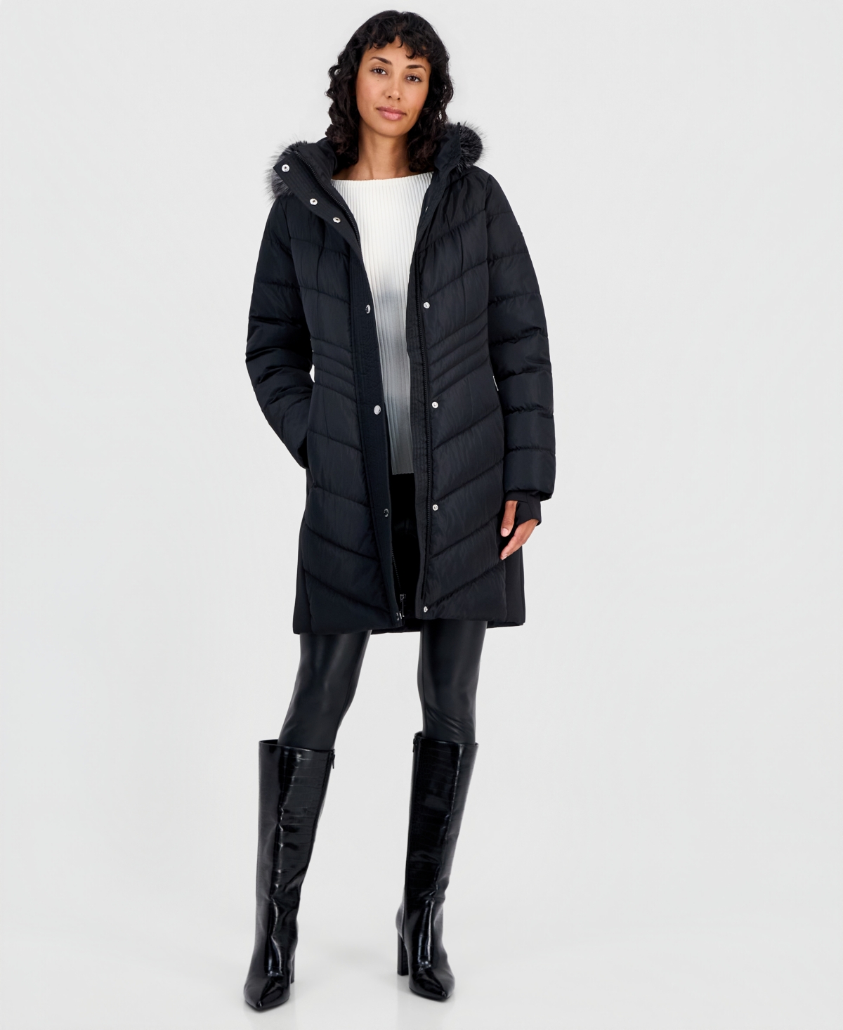 Click here for Michael Kors Womens Hooded Faux-Fur Trim Puffer Co... prices