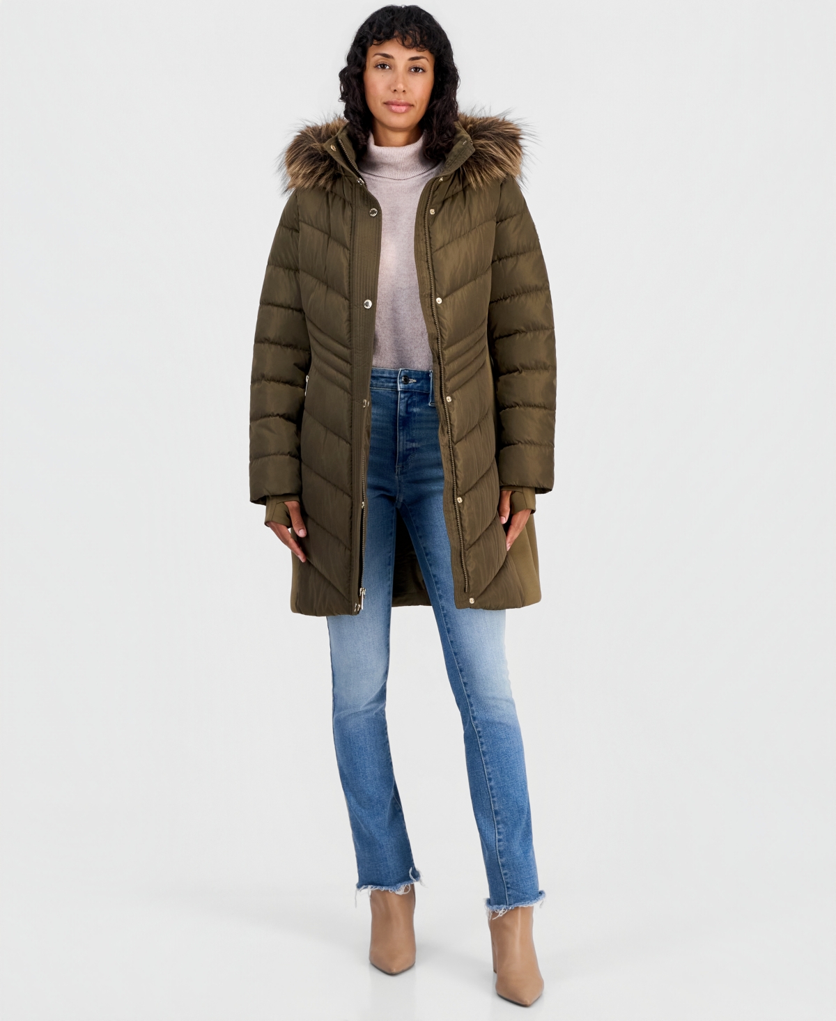 Click here for Michael Kors Womens Hooded Faux-Fur Trim Puffer Co... prices