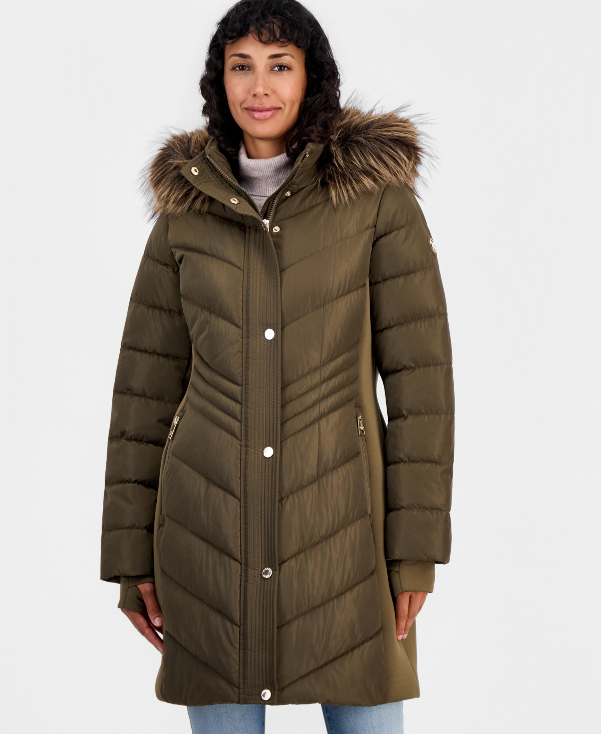 Click here for Michael Kors Womens Hooded Faux-Fur Trim Puffer Co... prices