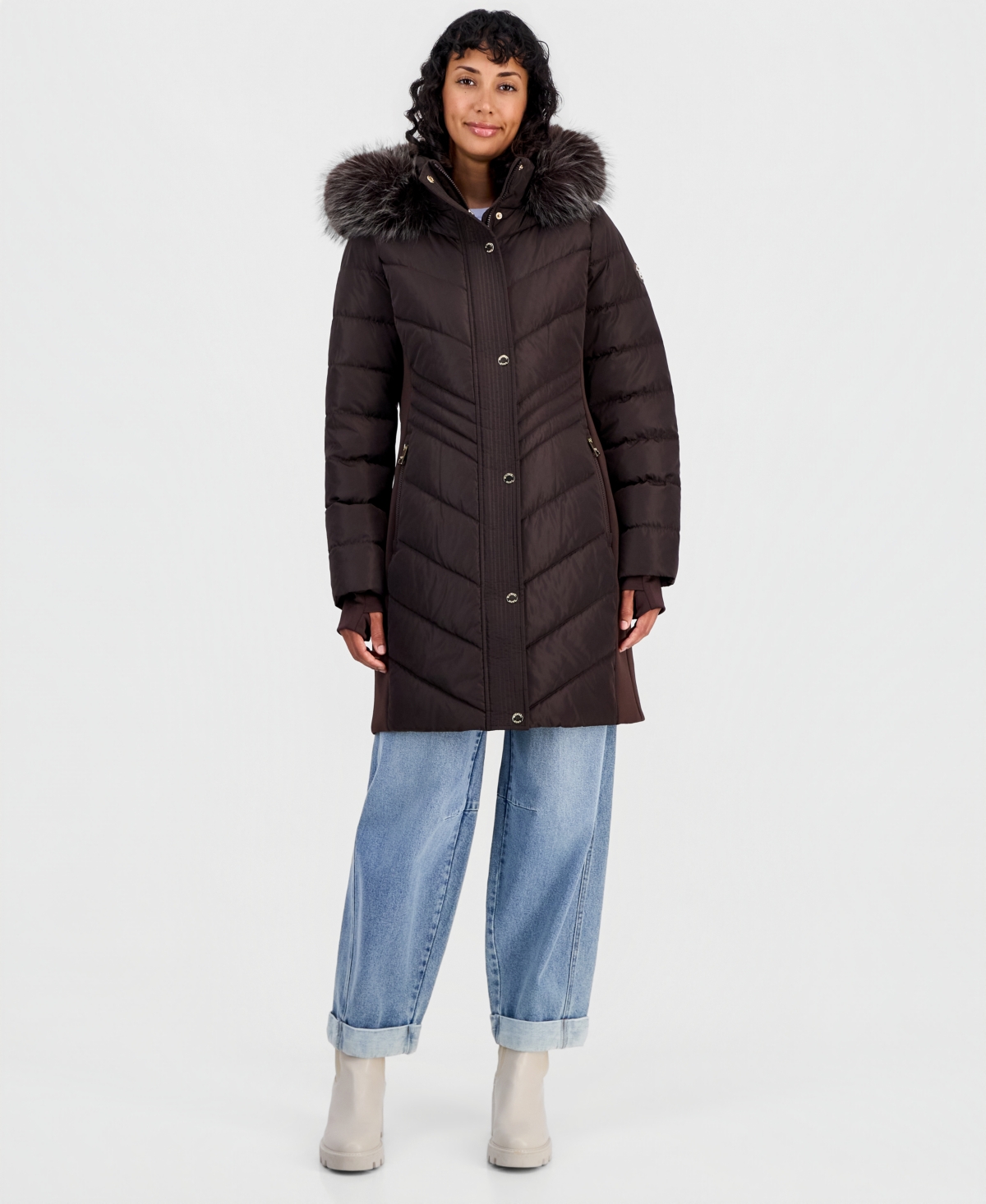 Click here for Michael Kors Womens Hooded Faux-Fur Trim Puffer Co... prices