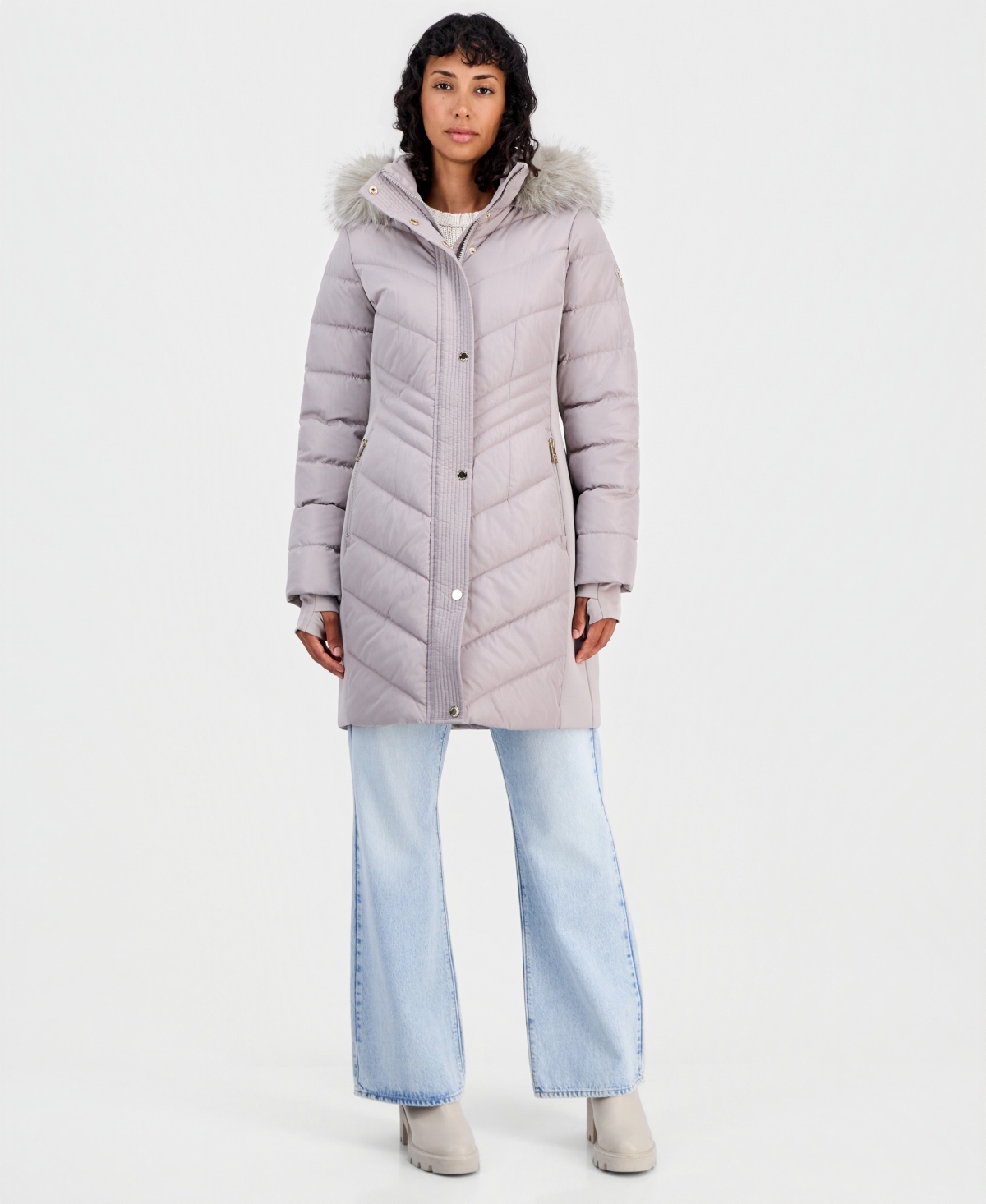 Click here for Michael Kors Womens Hooded Faux-Fur Trim Puffer Co... prices
