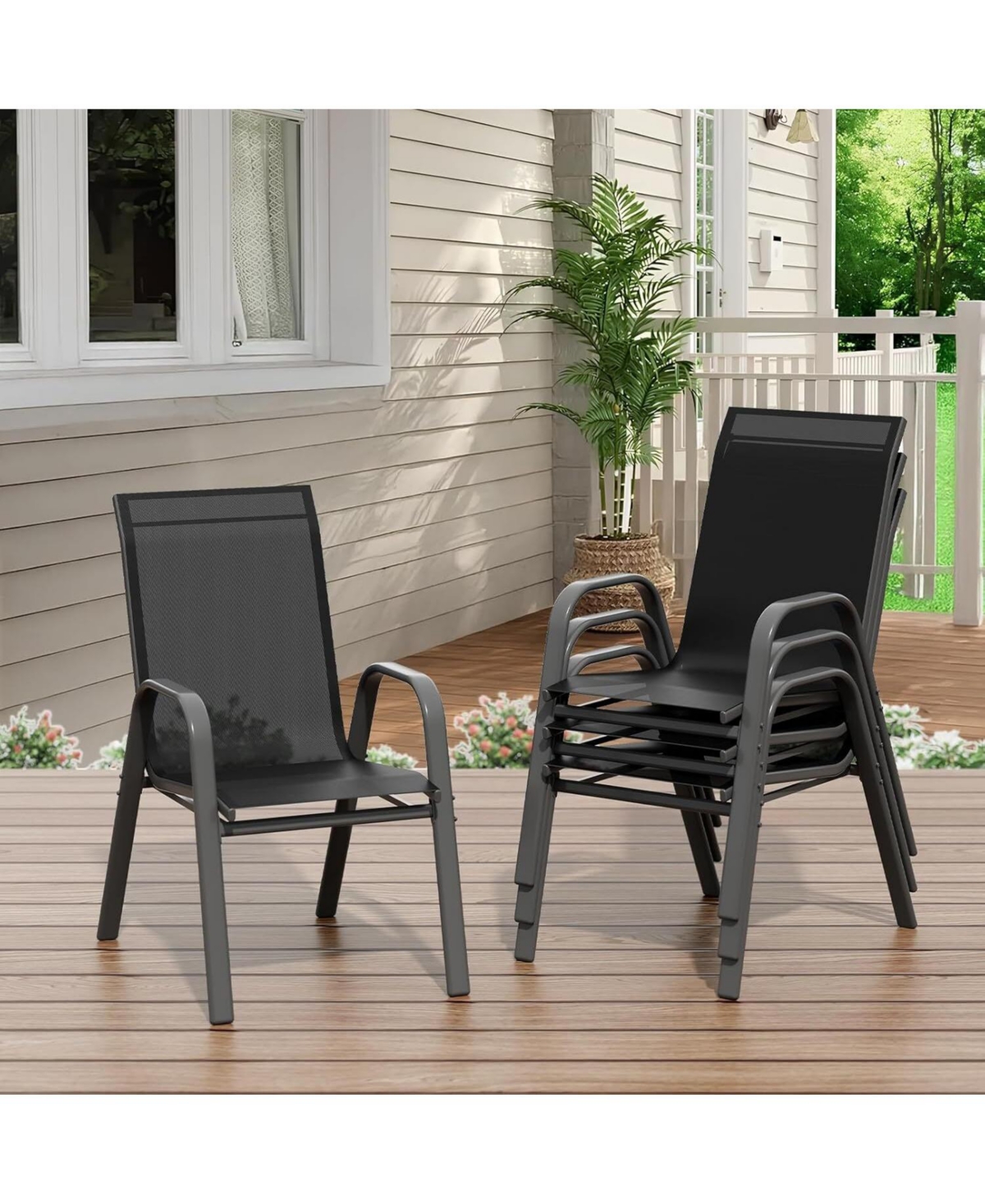 Click here for Xo Set of 4 Outdoor Stackable Patio Chairs with Hi... prices
