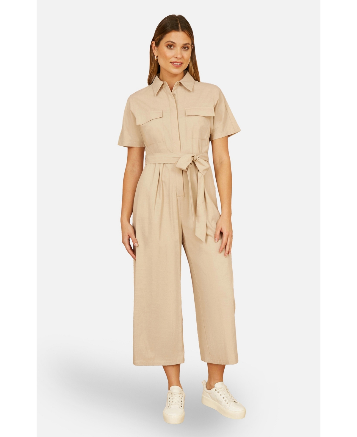 Click here for Yumi Womens Utility Relaxed Fit Jumpsuit - Stone prices