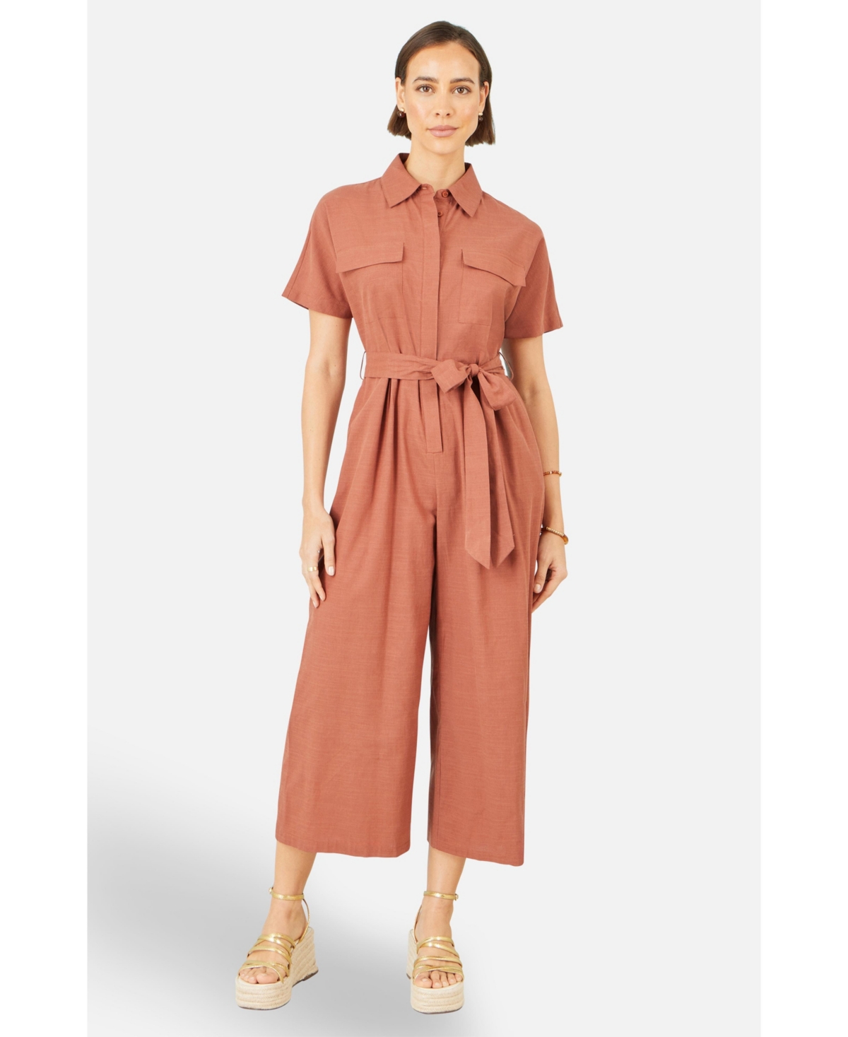 Click here for Yumi Womens Utility Relaxed Fit Jumpsuit - Brown prices