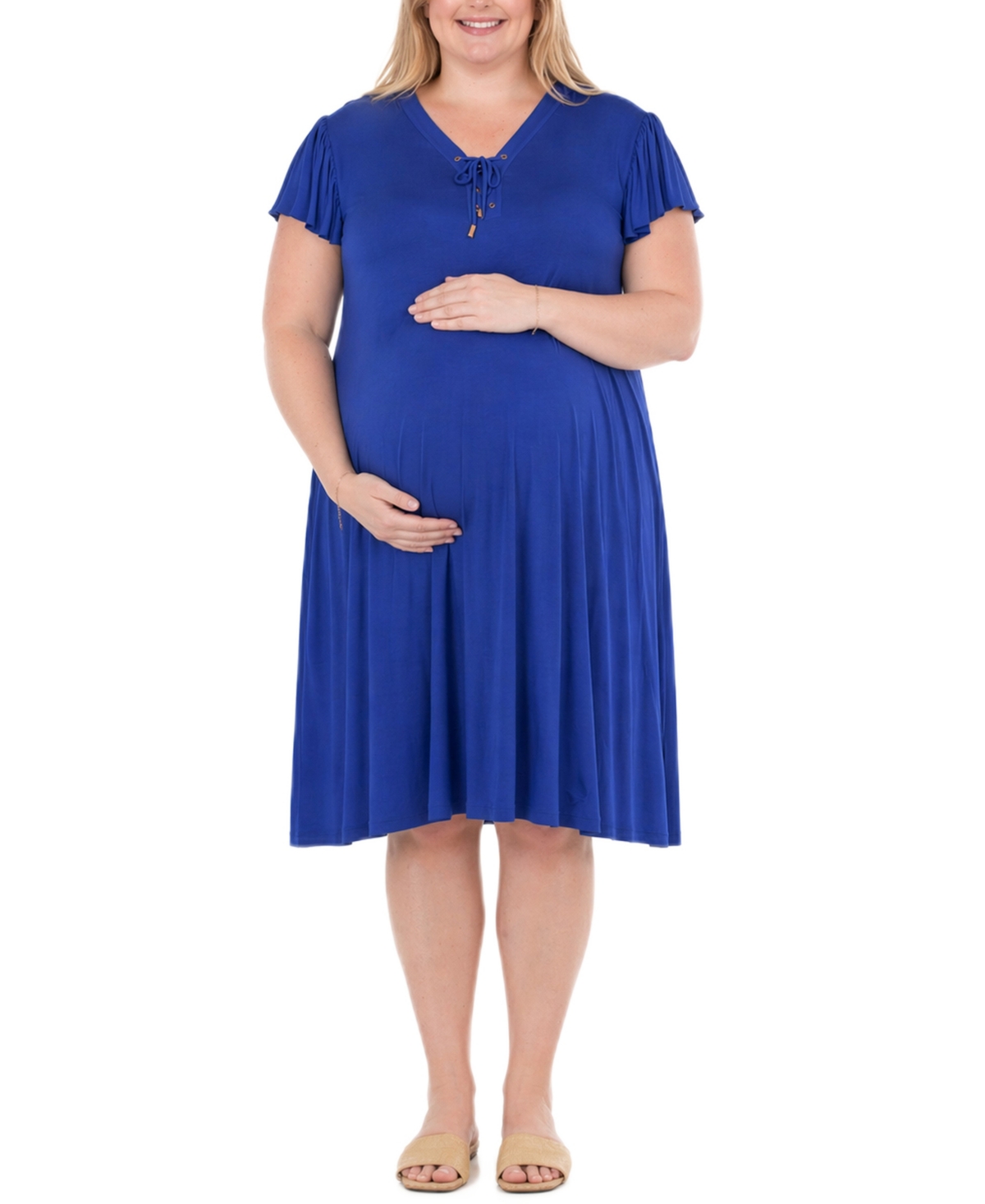 Click here for White Mark Plus Size Flutter-Sleeve Tie-Neck Mater... prices