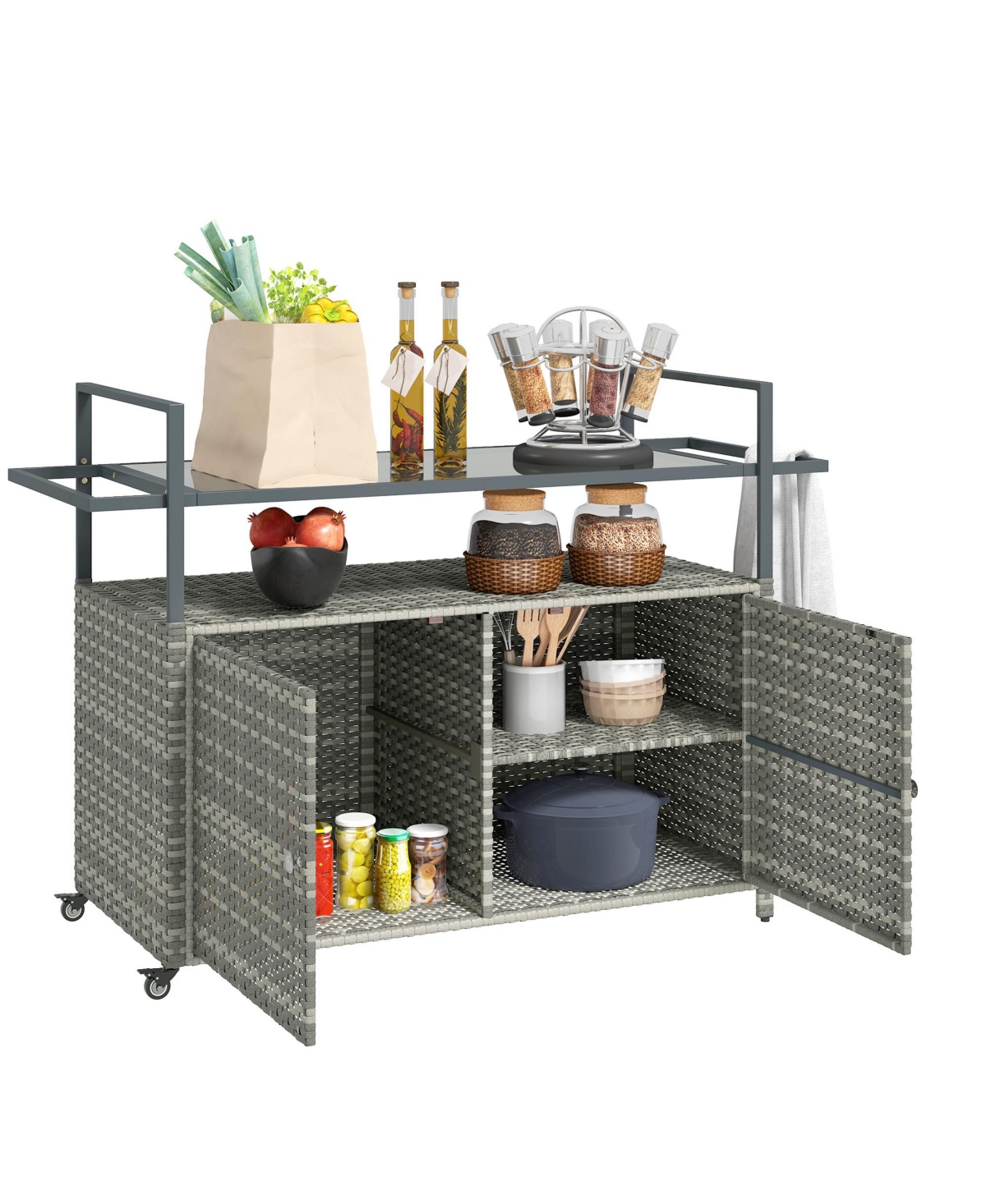 Click here for flynama Wicker Outdoor Bar Cart with 2-Tier Shelf... prices