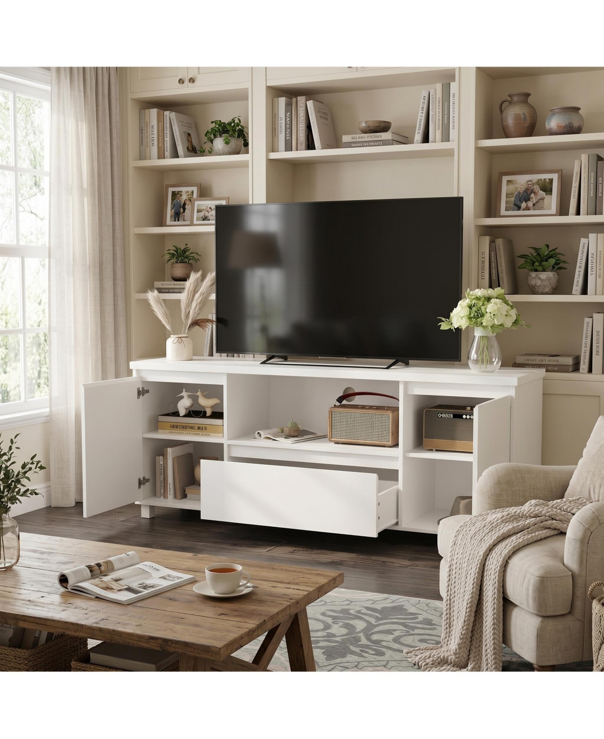 Click here for homfan Modern Fluted Tv Stand with Storage Drawer... prices