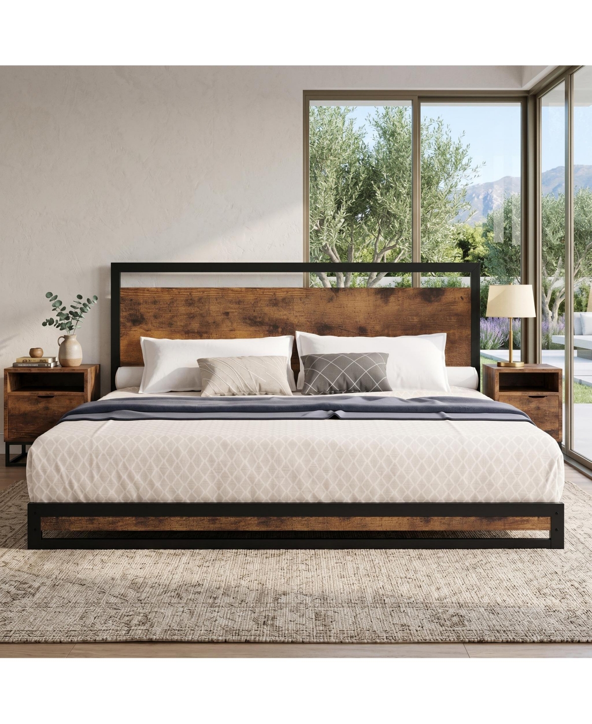Click here for homfan Industrial Style Bed Frame with Panel Headb... prices