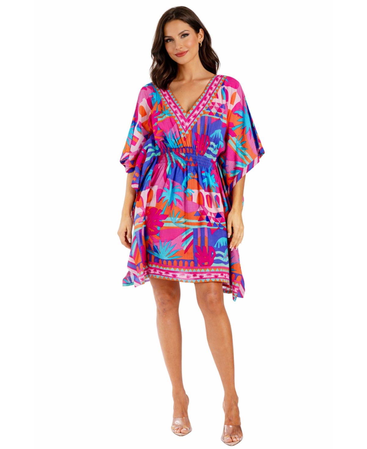 Click here for La Moda Clothing Womens Club Moda Blue Floral V-Ne... prices