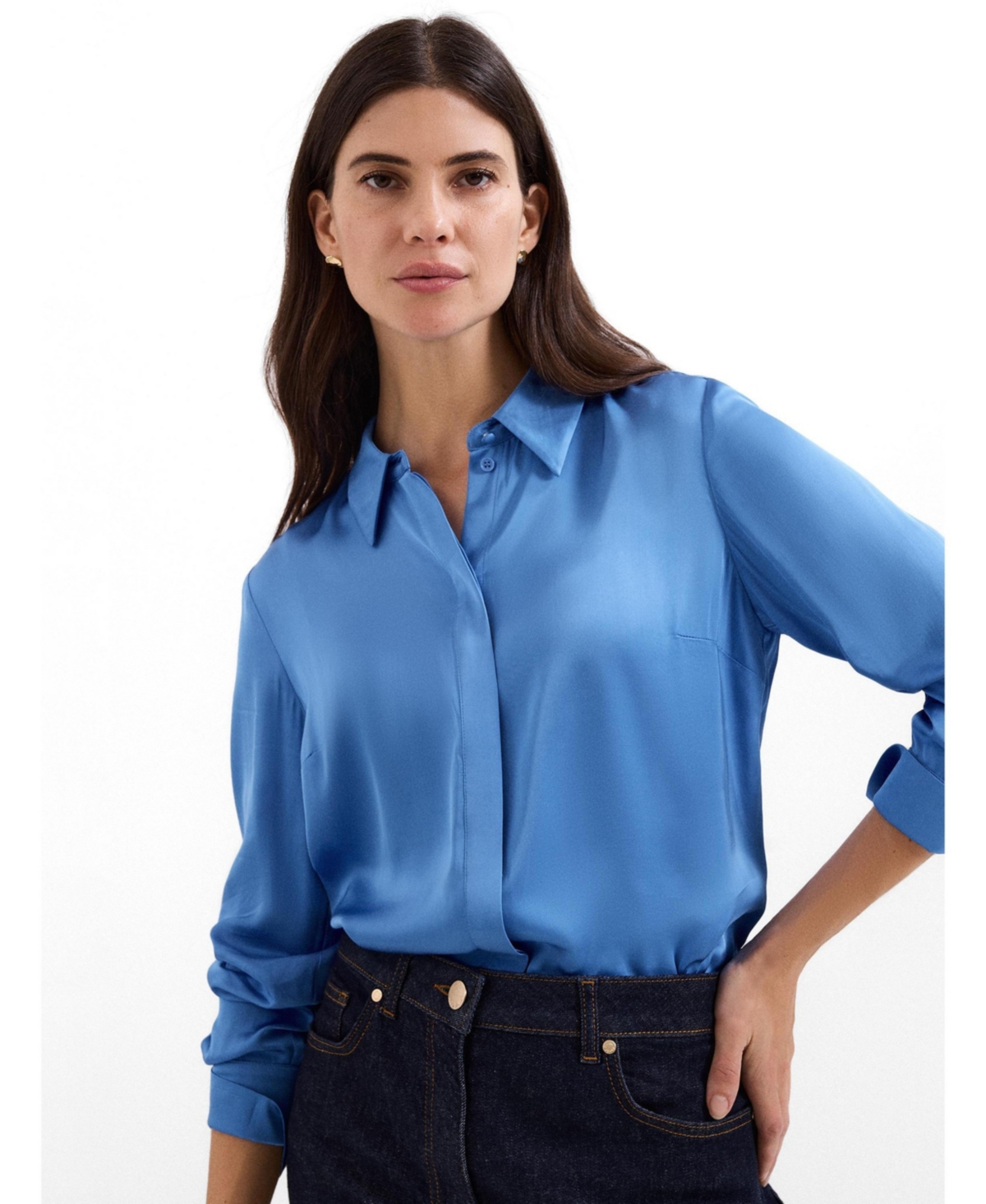 Click here for Phase Eight Womens Novie Collared Longsleeve Satin... prices