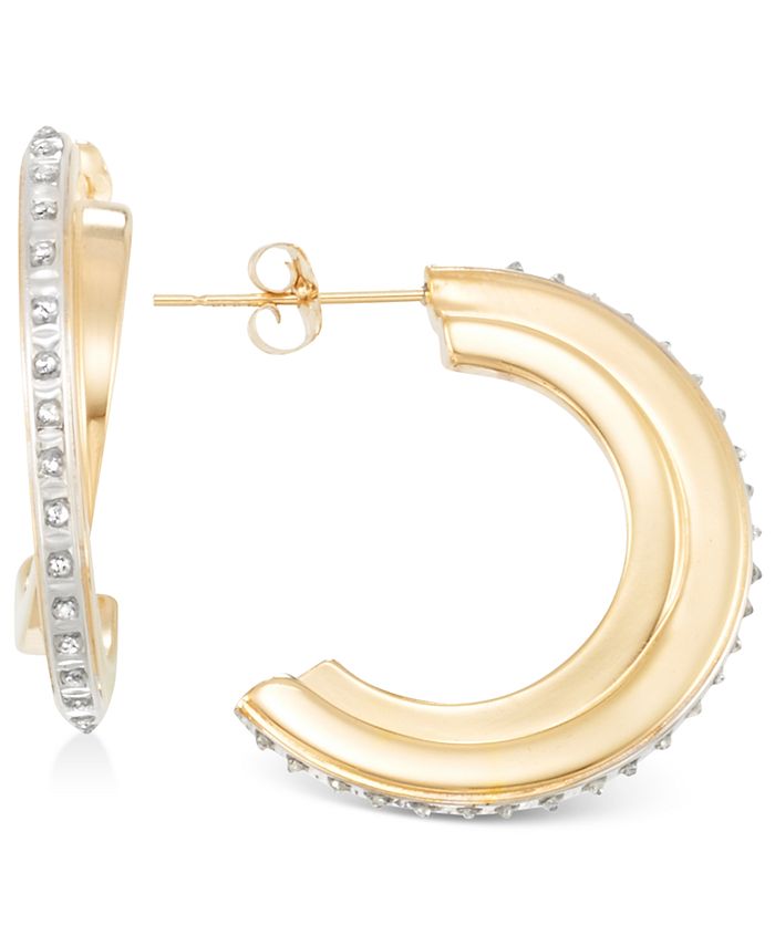 Signature Diamonds Semi-Hoop Earrings in 14k Gold over Resin Core ...