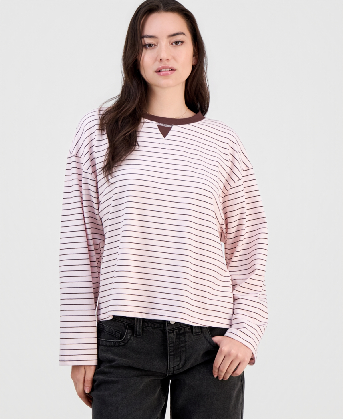 Click here for Hippie Rose Juniors Oversized Striped Long-Sleeve... prices