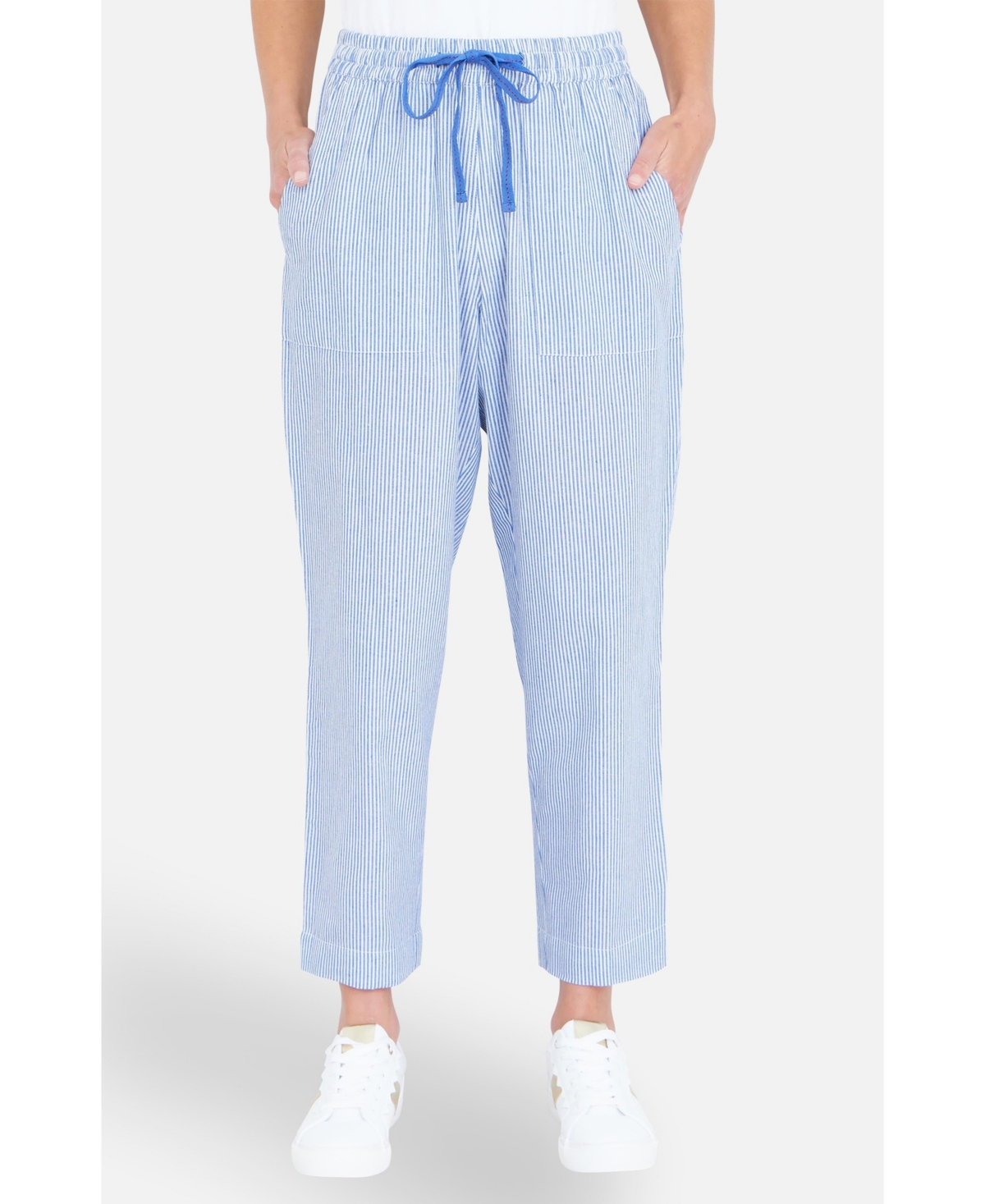 Click here for Yumi Womens Cotton Stripe Cropped Trousers - Blue prices