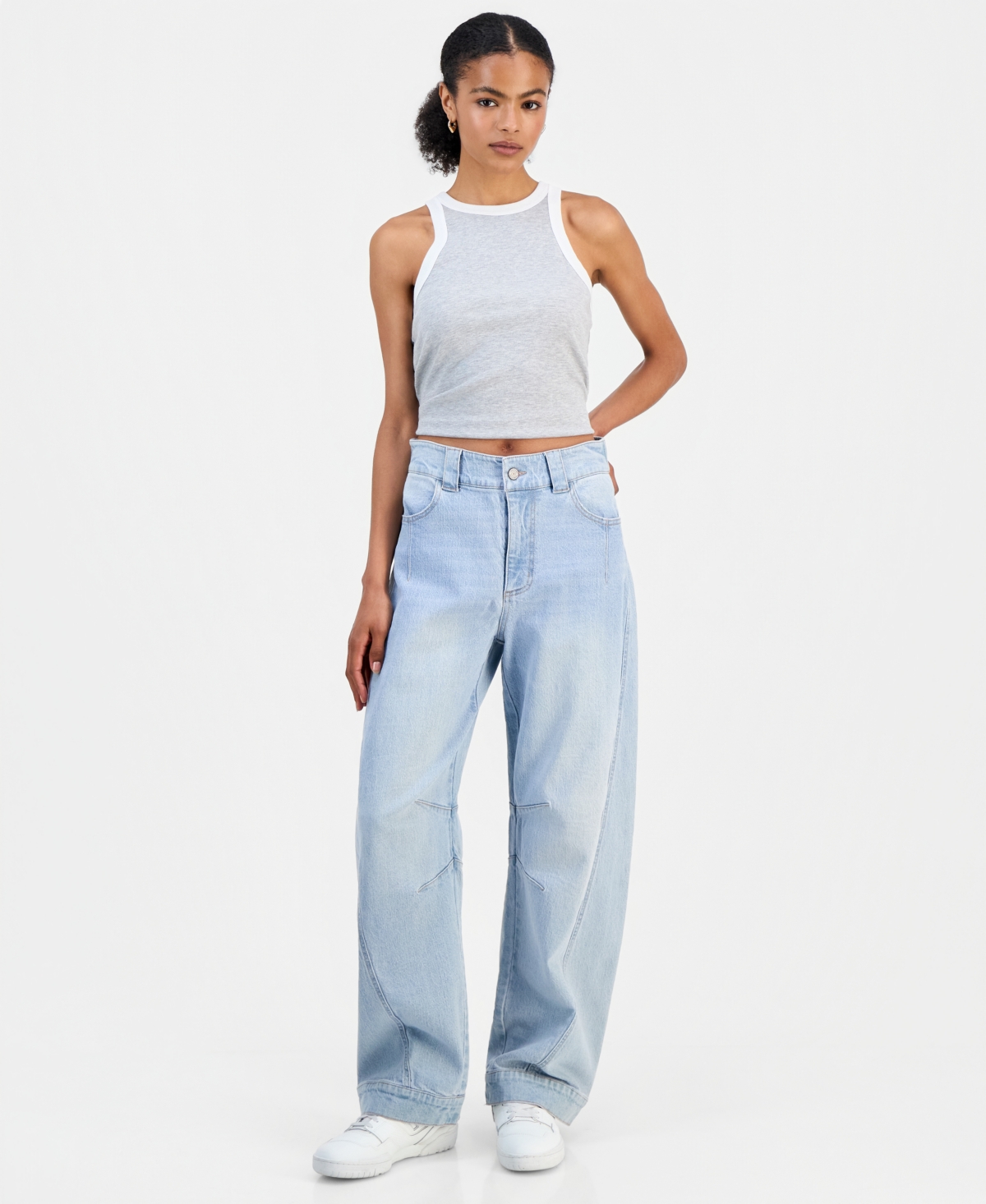 Click here for Tinseltown Juniors Wide Barrel-Leg Jeans - Light W... prices