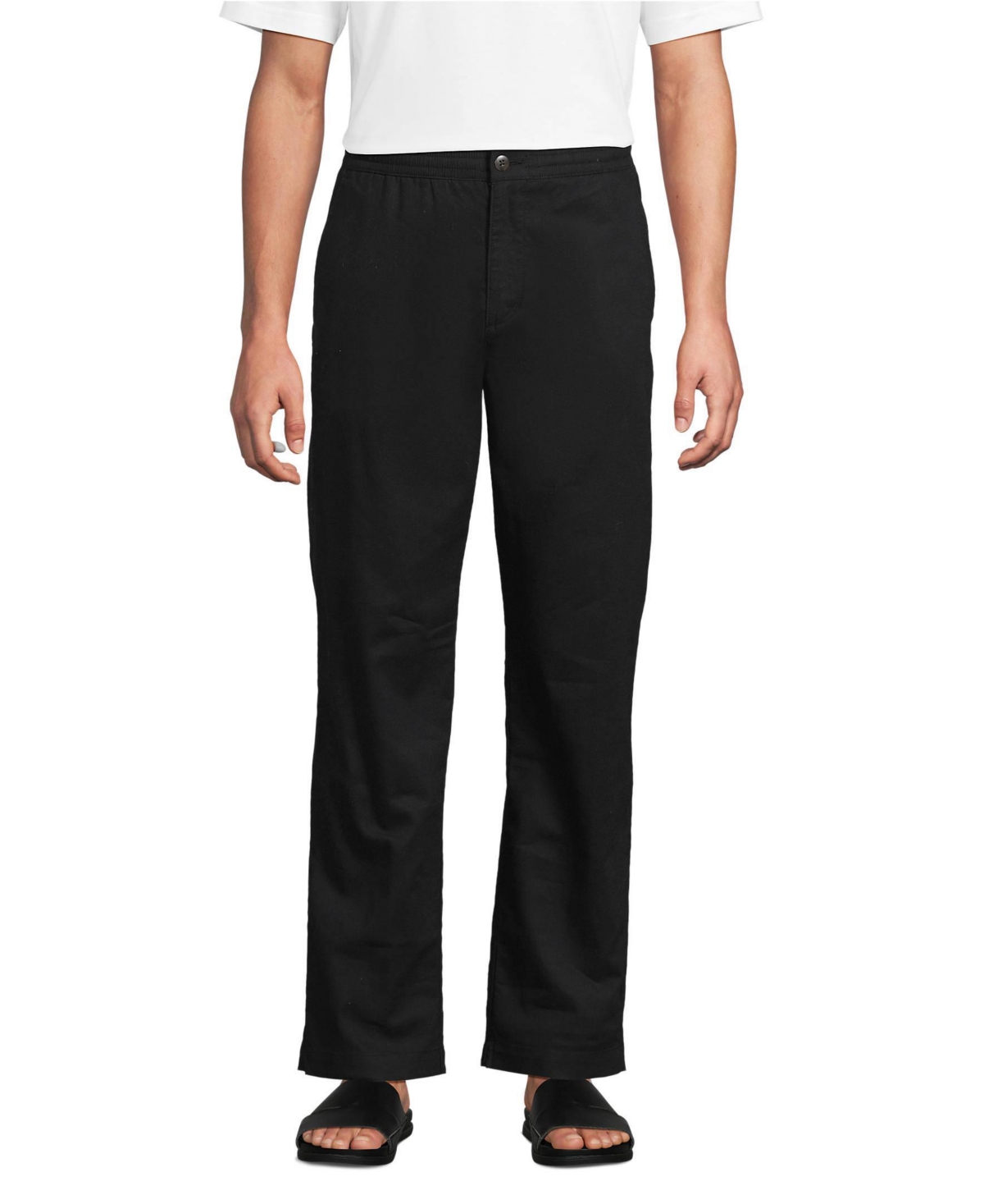 Click here for Lands End Mens Linen Cotton E-Waist Pant - Black prices