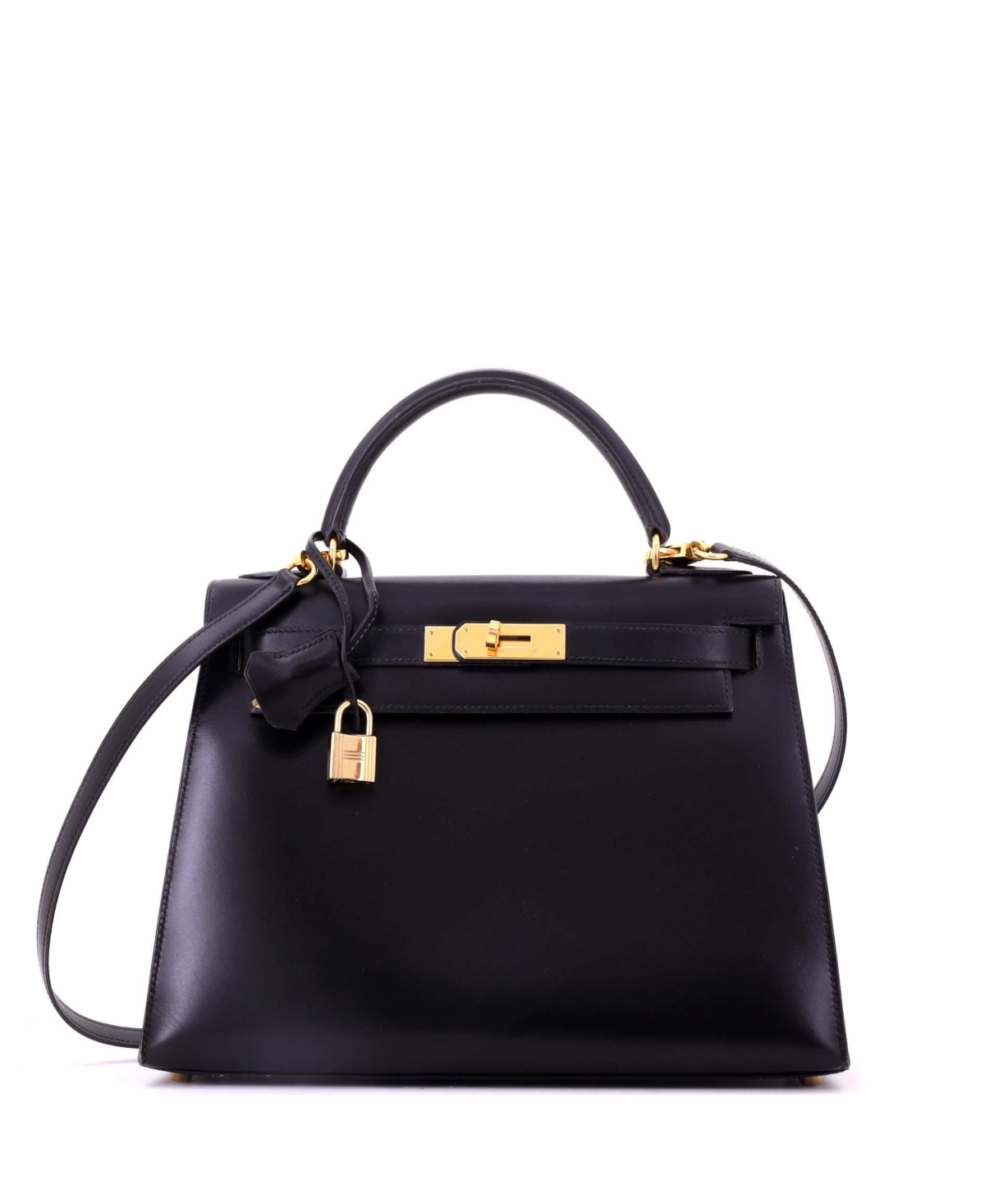 Click here for Pre-Owned HERMES Kelly 28 Handbag Black Box Calf w... prices
