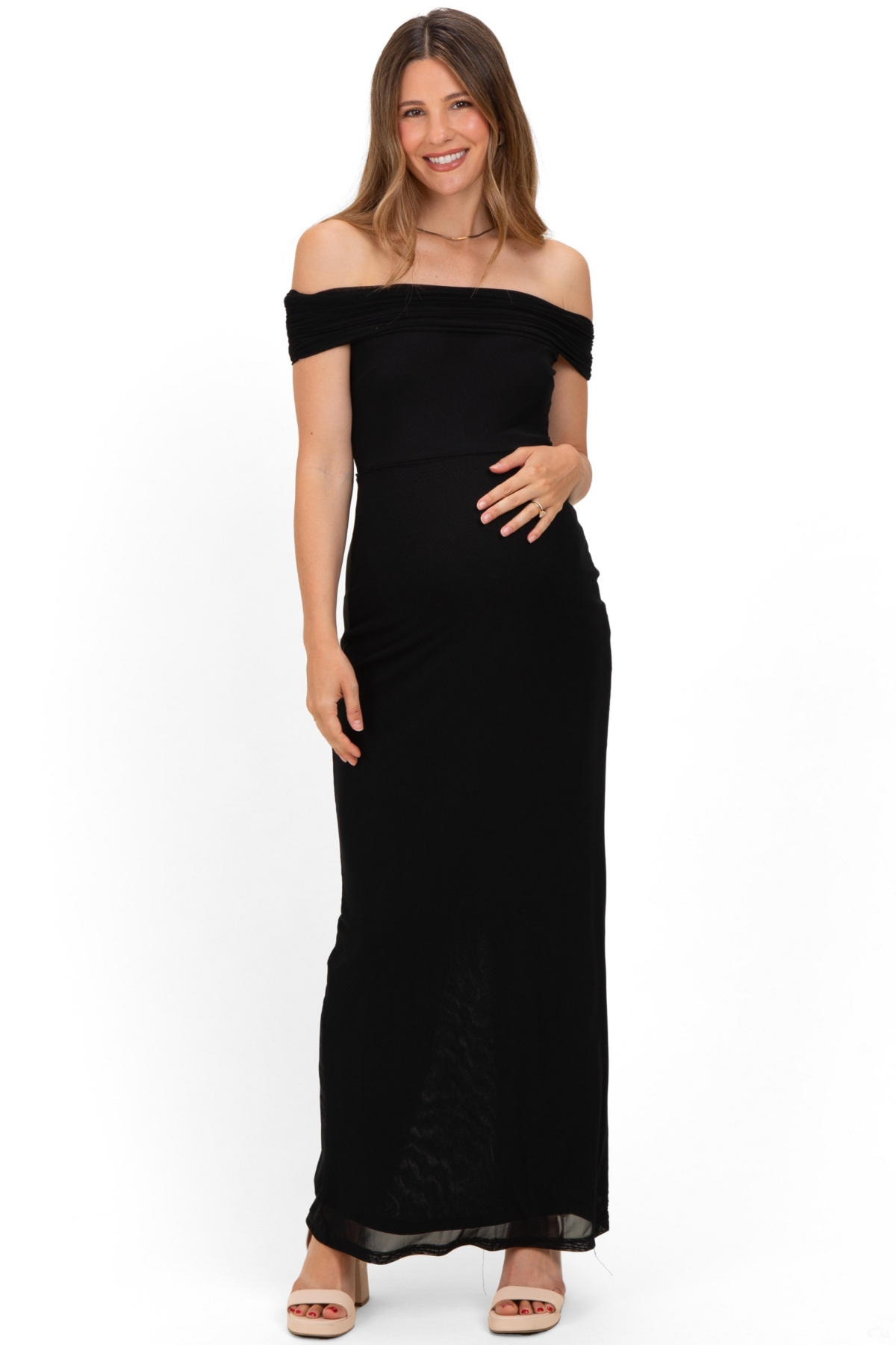 Click here for Pinkblush Maternity Black Off Shoulder Mesh Maxi D... prices
