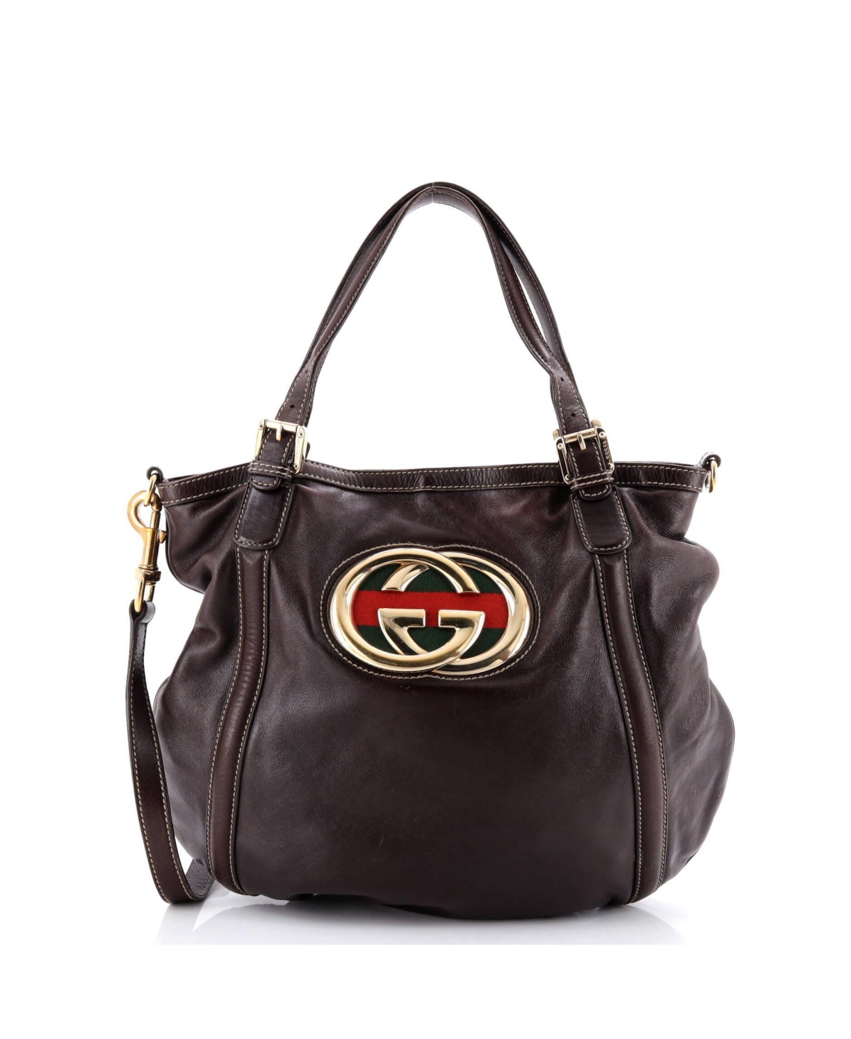 Click here for Pre-Owned Gucci Large Britt Web Convertible Satche... prices