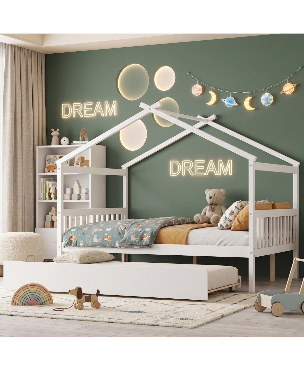 Click here for Sailvan Full Size Wooden House Bed with Twin Size... prices
