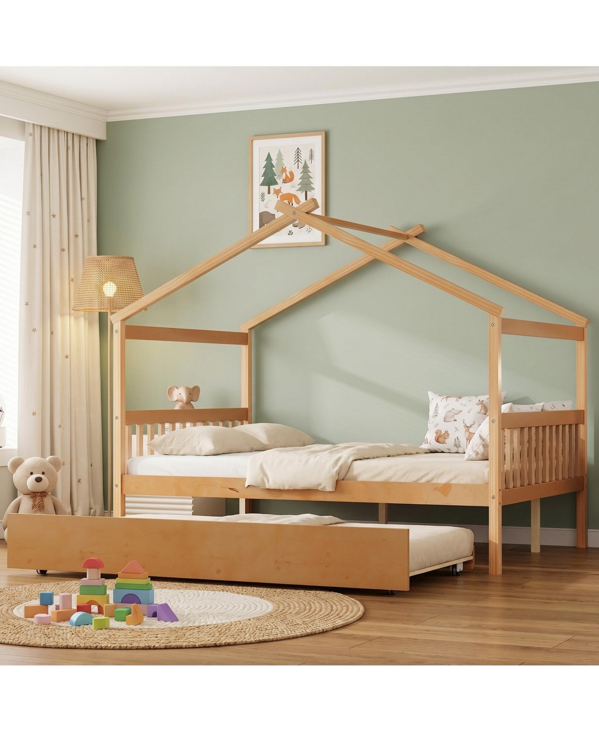 Click here for Sailvan Full Size Wooden House Bed with Twin Size... prices