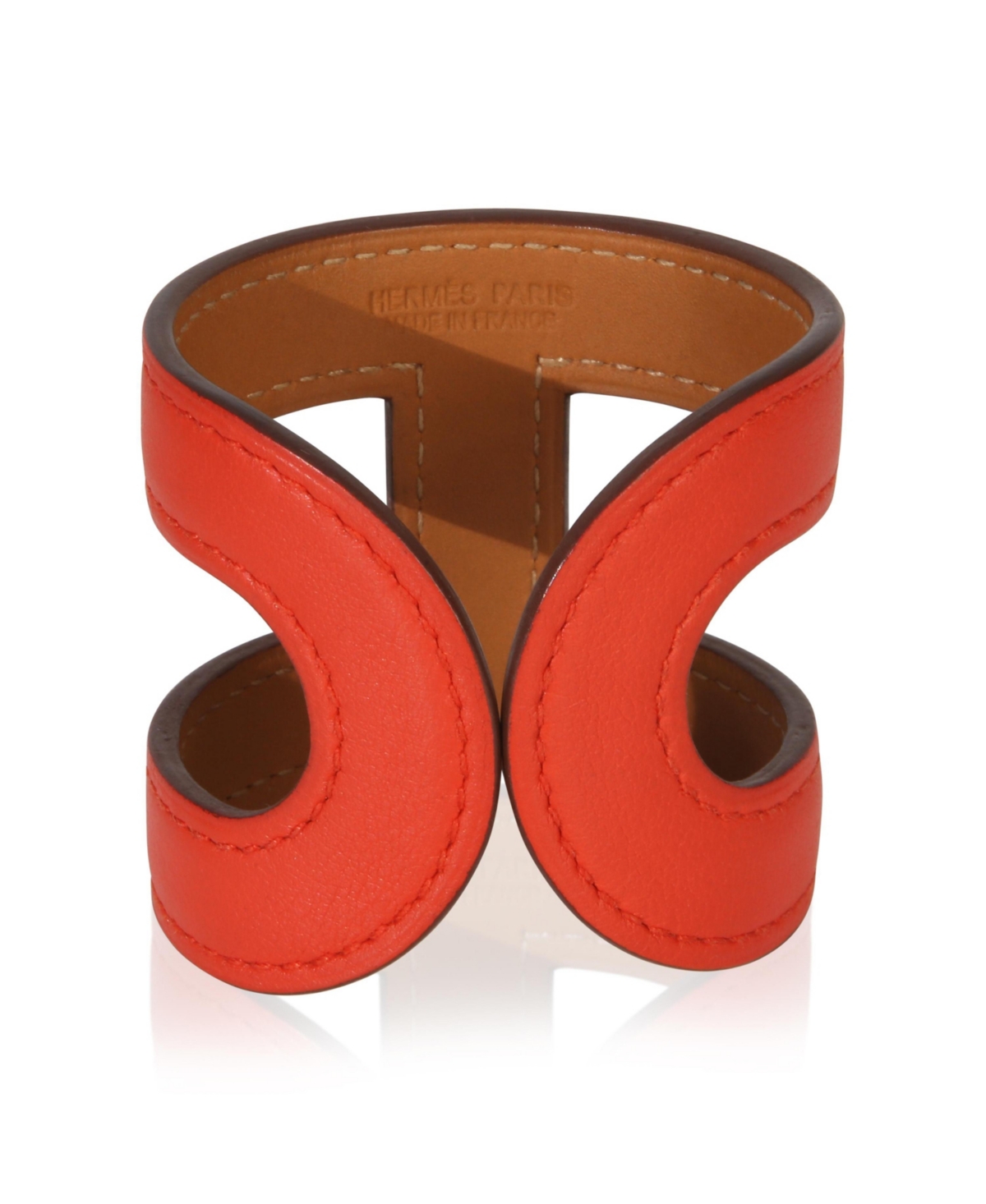 Click here for Pre-Owned Hermes Rose Vermillon Ano Leather Cuff B... prices