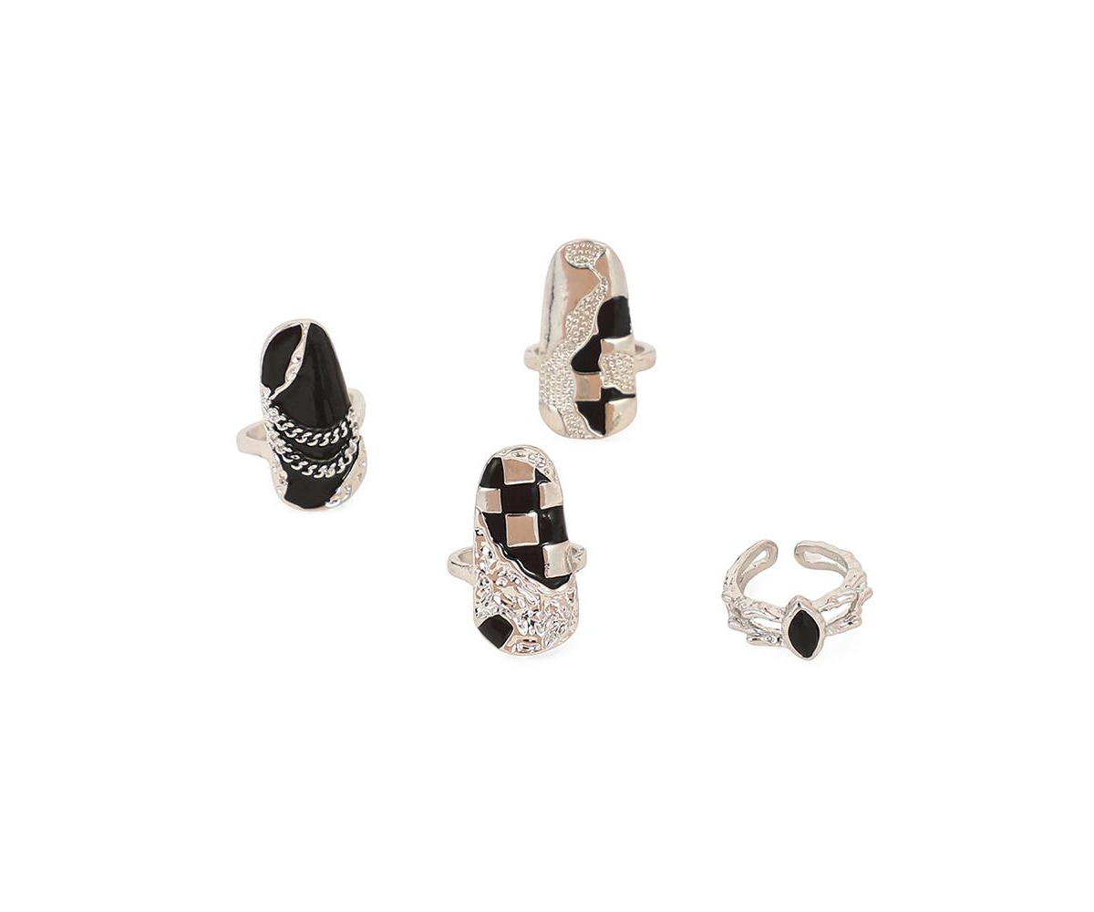 Click here for Sohi Womens The Corroded-Checks Nail Rings - Silve... prices
