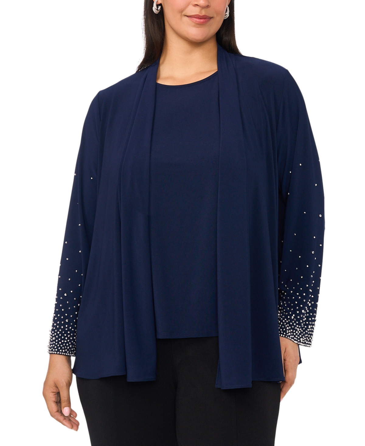 Click here for Msk Plus-Size Long-Sleeve Round Neck Top - Navy prices
