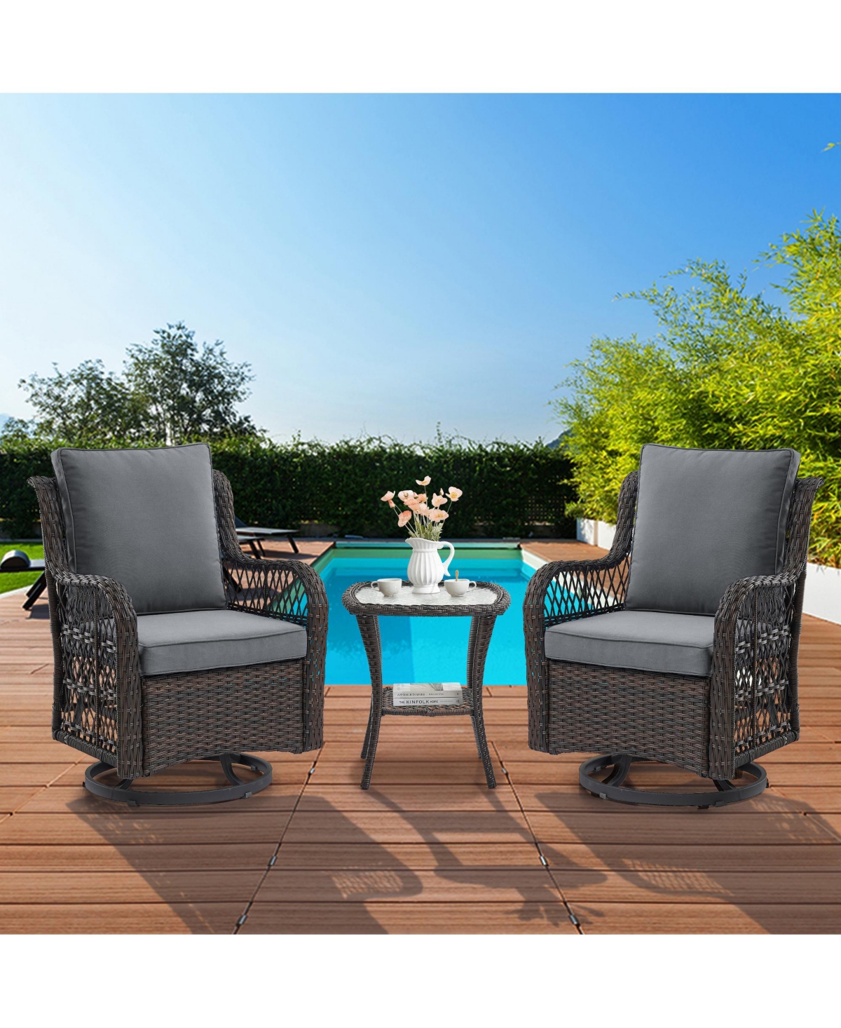 Click here for gaomon 3-Piece Swivel Rocking Bistro Set- Rattan C... prices